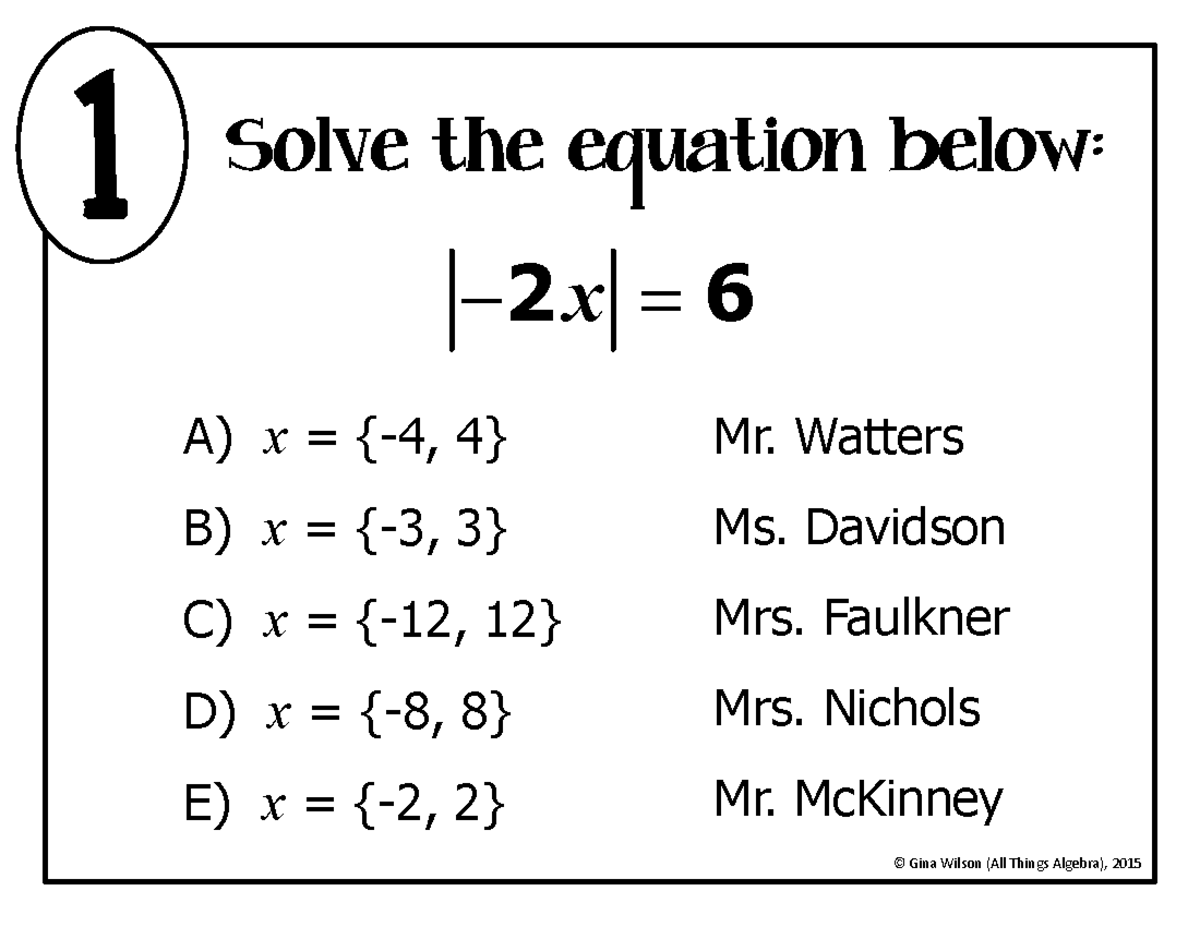 Solving Absolute Value Equations: Math Lib Cards (Algebra) - Studocu