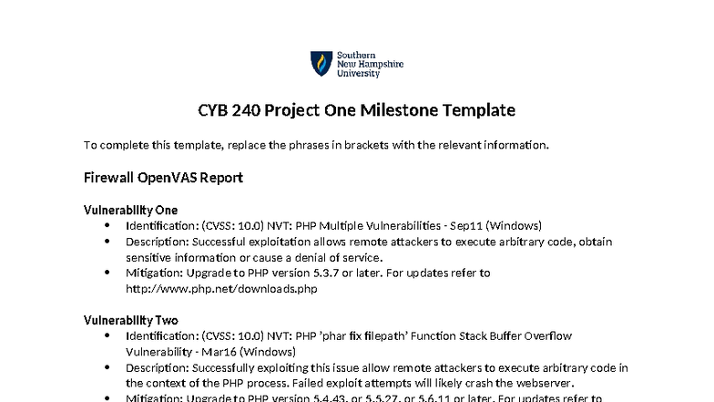 CYB 240 Project One Milestone: OpenVAS Vulnerability Reports - Studocu