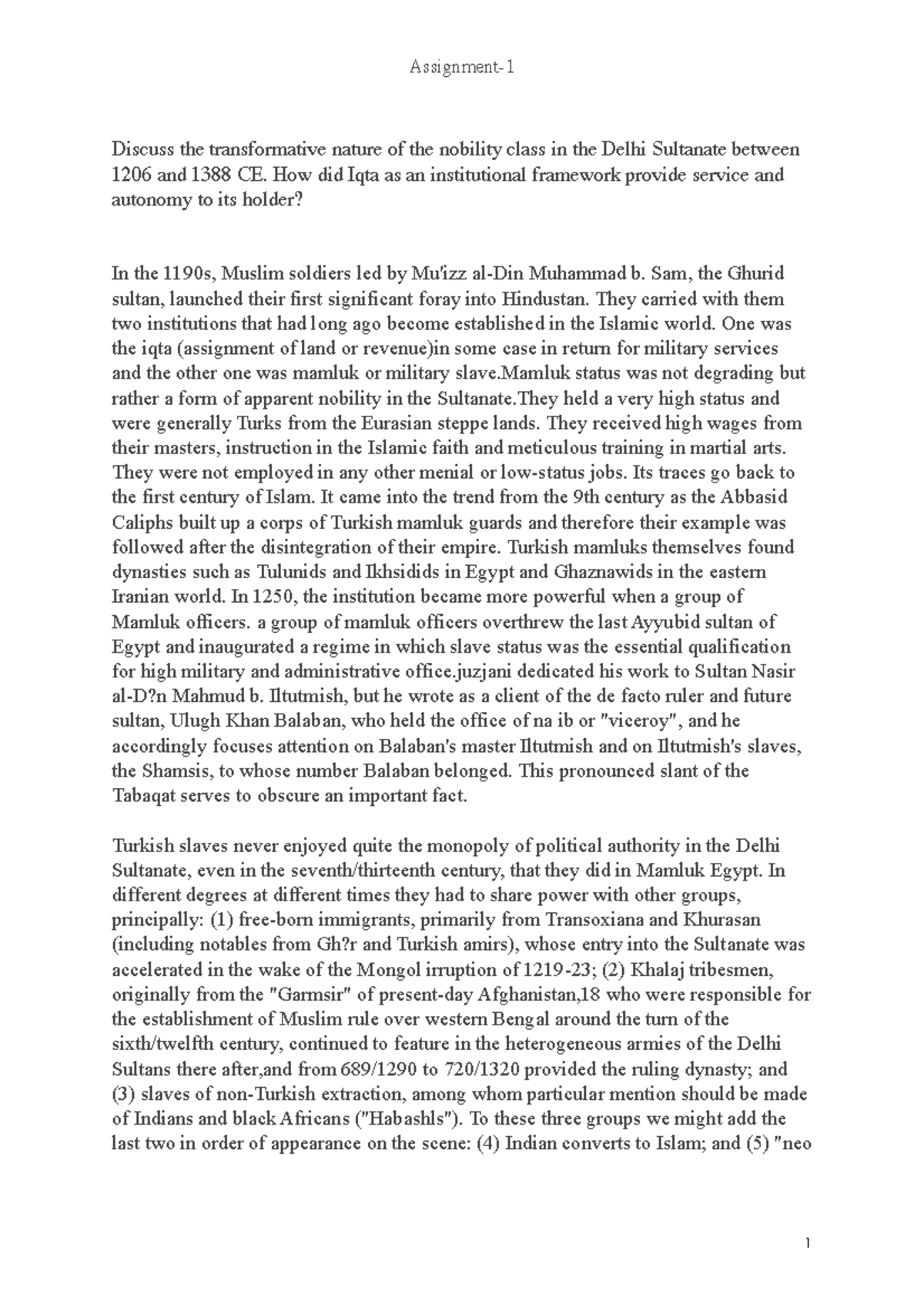 Transformative Role of the Nobility Class in Delhi Sultanate (1206-1388 ...