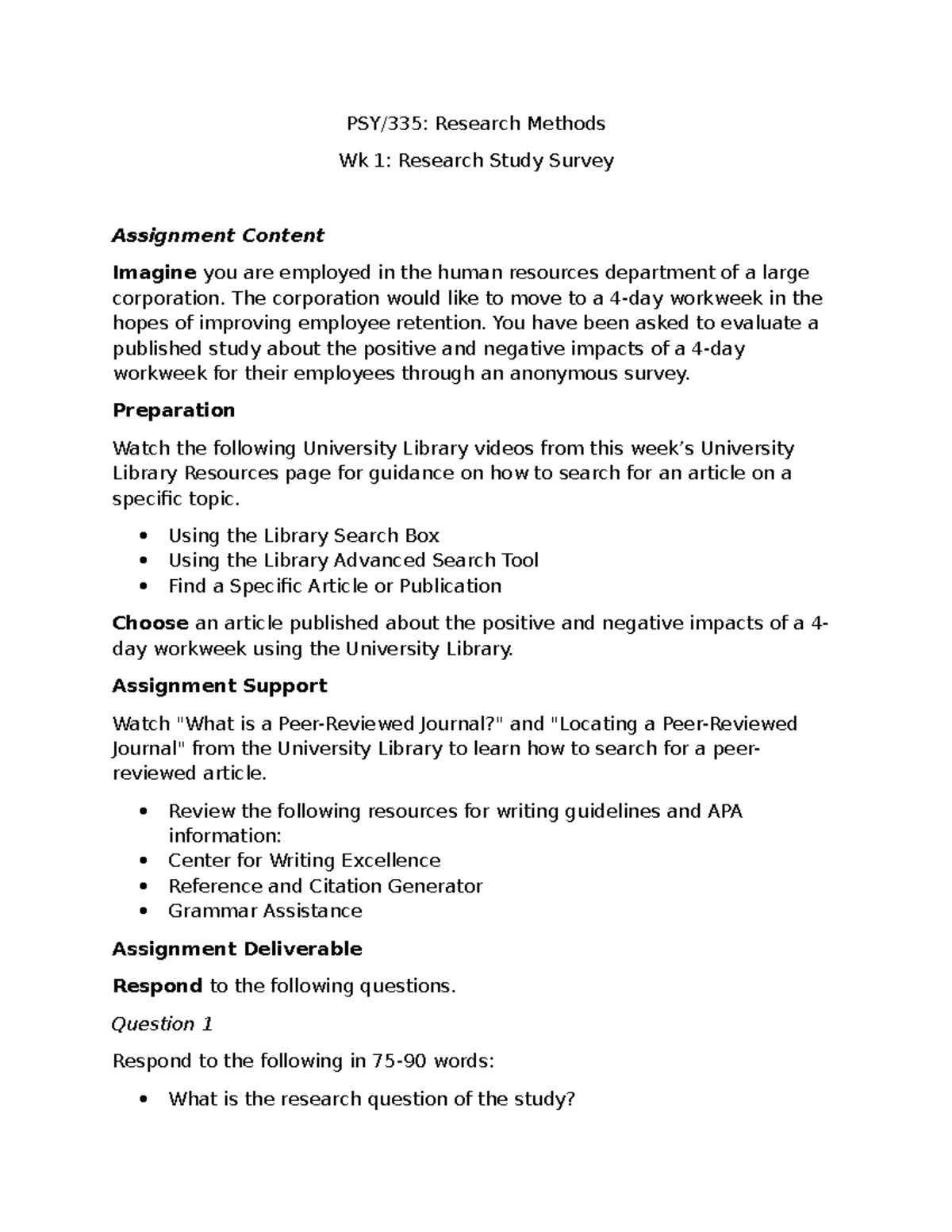 Research methods PSY: Week 1 survey assignment on workweek impacts - Studocu