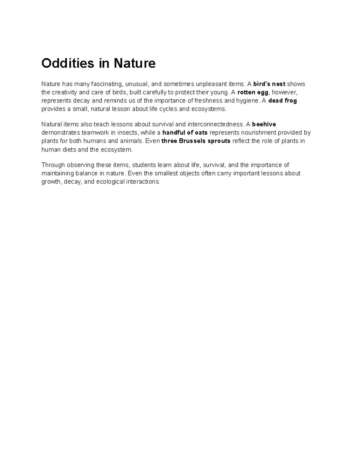 Nature's Oddities: Lessons on Life and Ecosystems - Studocu