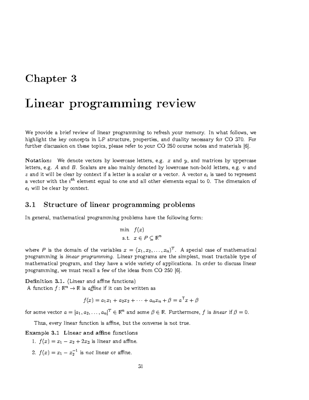 Chapter 3: Linear Programming Review for CO 370 - Studocu