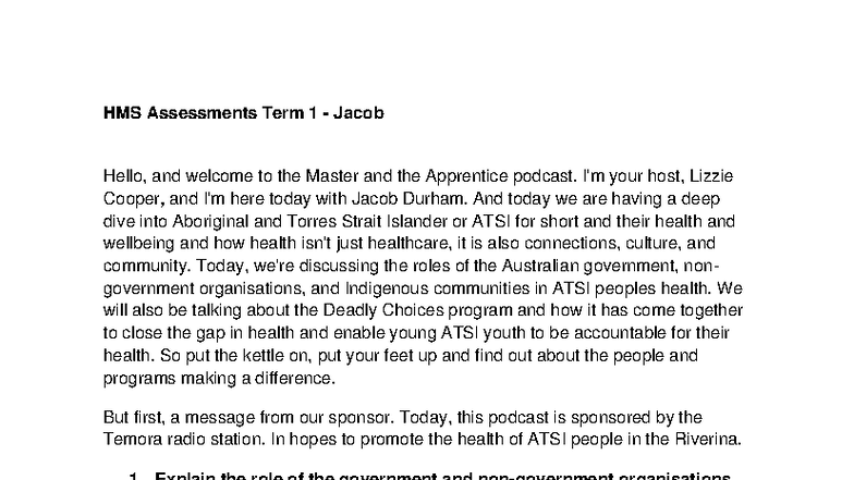 Document - lljsa - HMS Assessments Term 1 - Jacob Hello, and welcome to ...