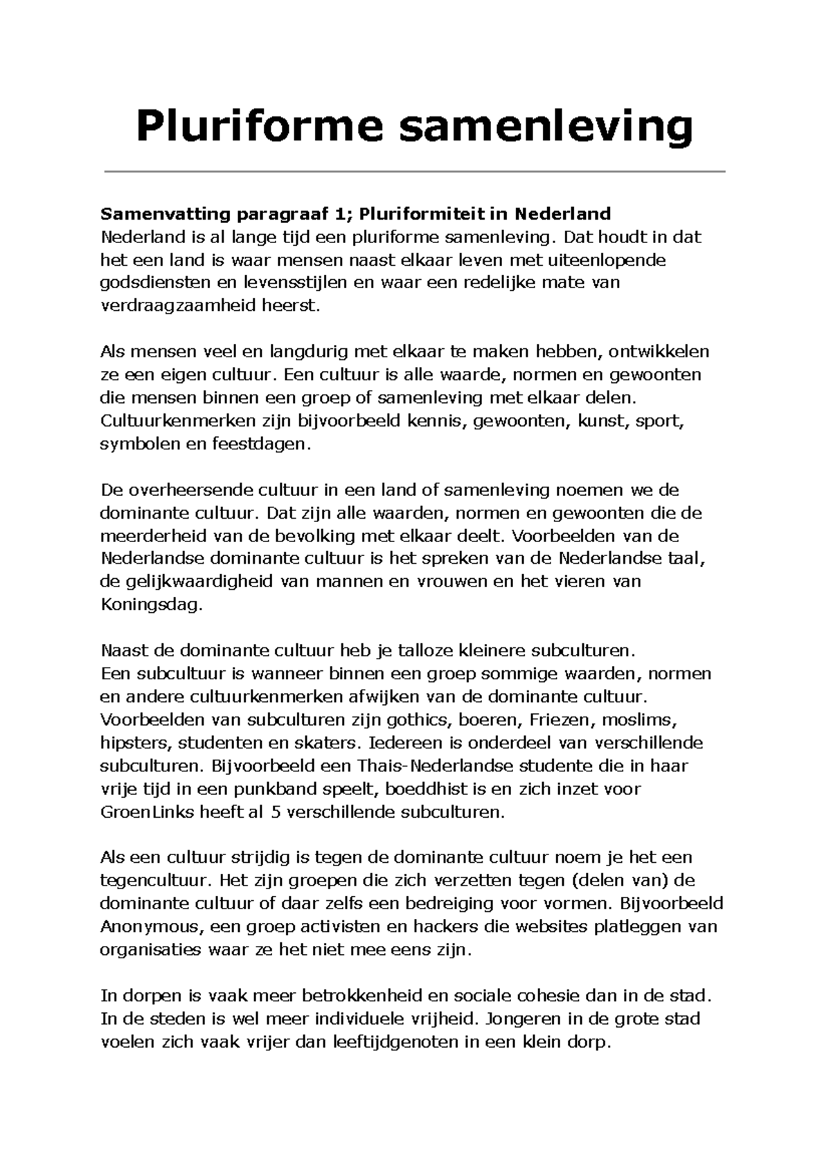 Samenvatting Maatschappijleer P4 Havo 4: Pluriforme Samenleving en ...
