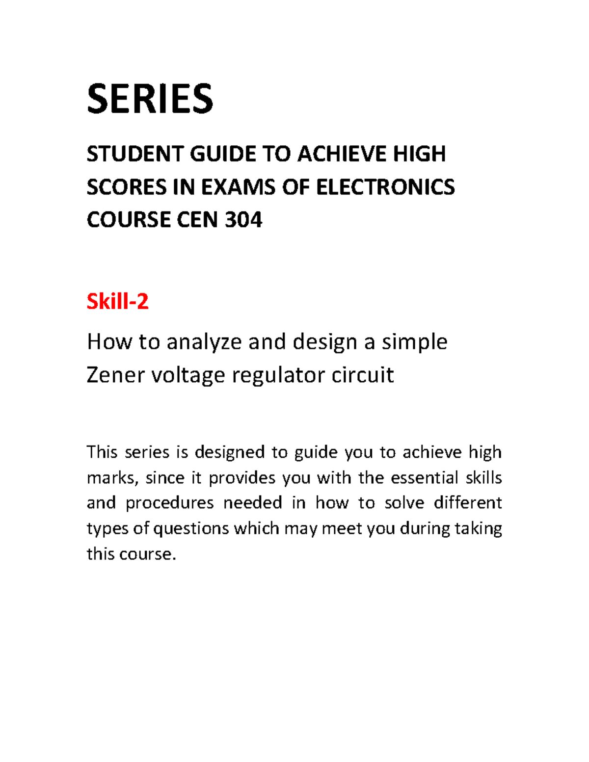 CEN 304 Final Exam Guide: Zener Diode Voltage Regulator Analysis - Studocu