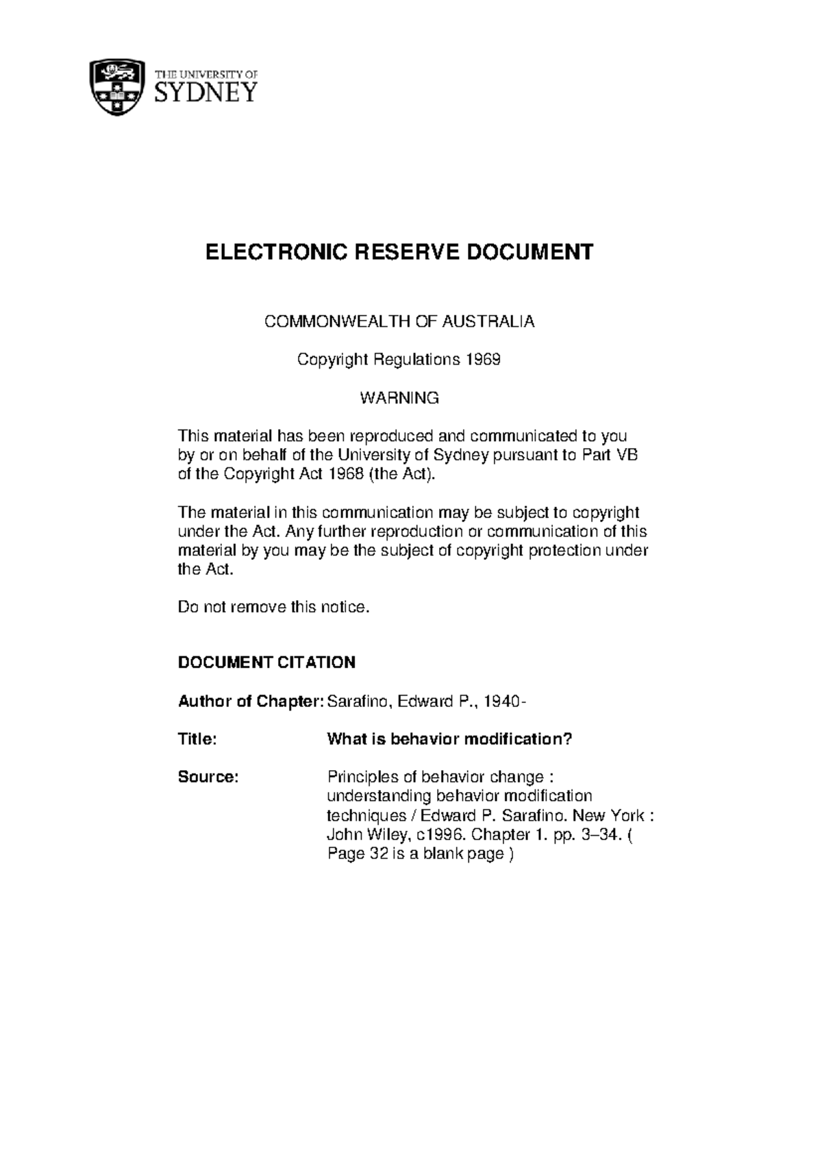 Copyright Regulations 1969: Behavior Modification Overview - Studocu