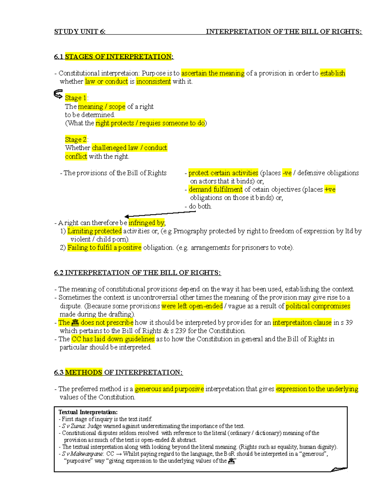 FUR2601 Final Exam Notes on Bill of Rights Interpretation - Studocu