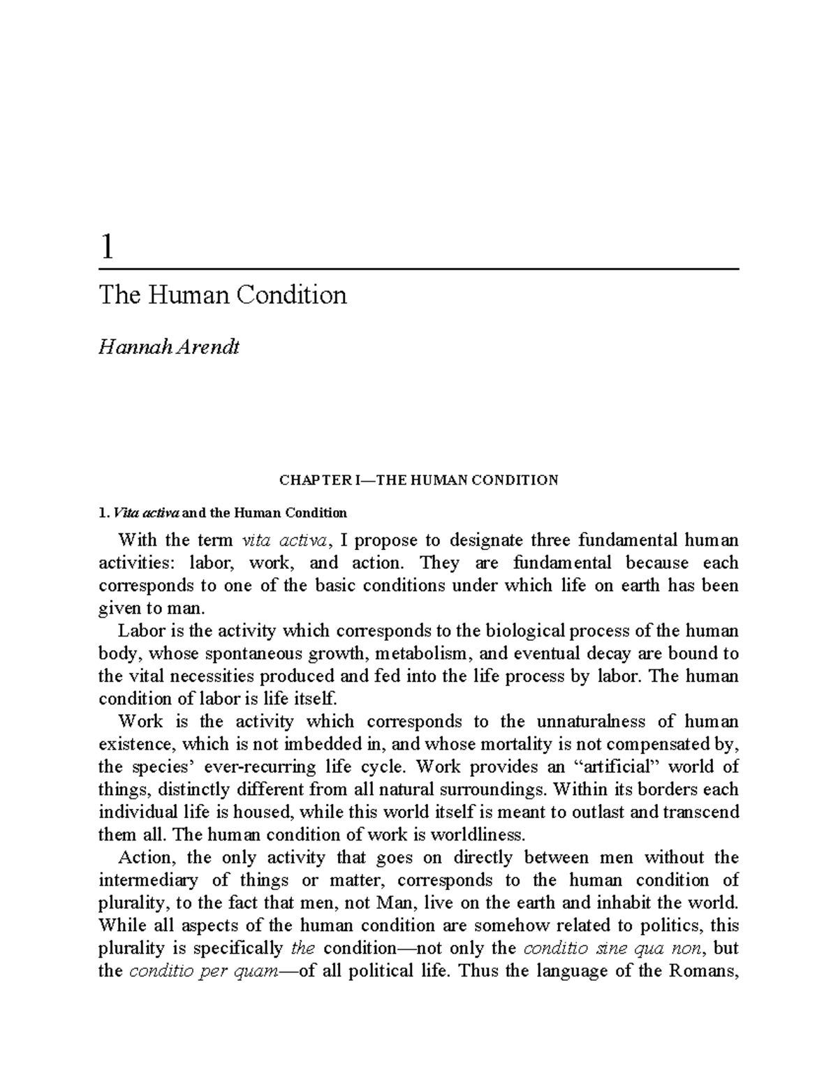 The Human Condition (PHIL 101) - Lecture Notes on Vita Activa - Studocu