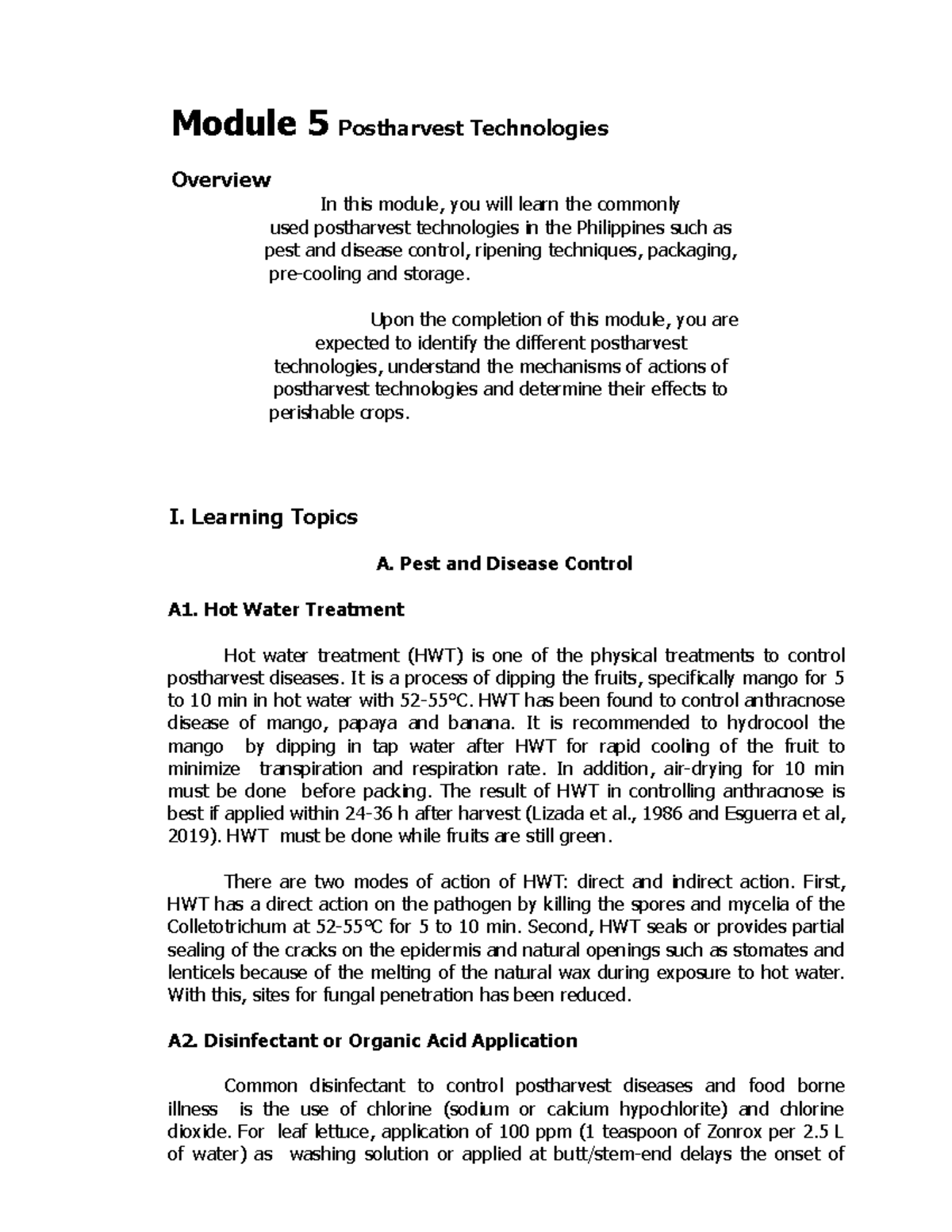 Postharvest Technologies in the Philippines: Module 5 Overview - Studocu