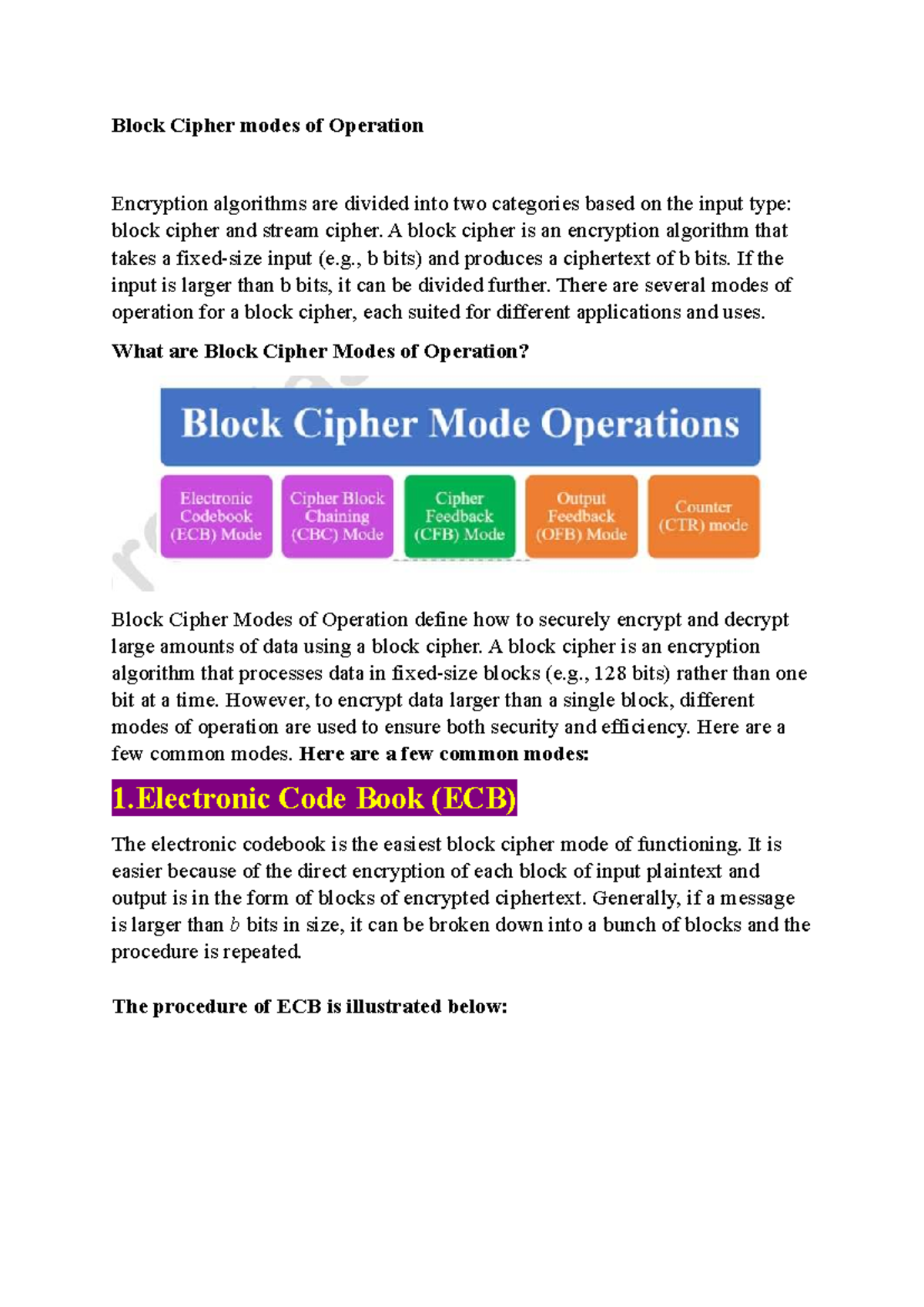 Block Cipher Modes of Operation: Overview and Key Concepts - Studocu