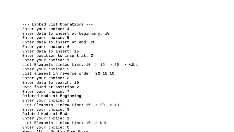 Data Structures Lab Output: Linked List & Queue Operations (DS Lab ...