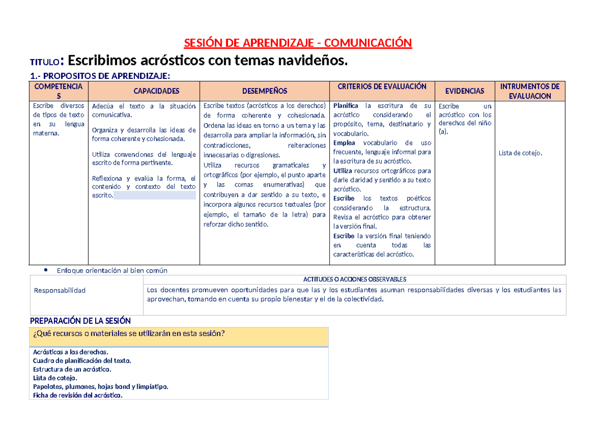 Escribimos acrósticos con las 3 Rs - SESIÓN DE APRENDIZAJE ...