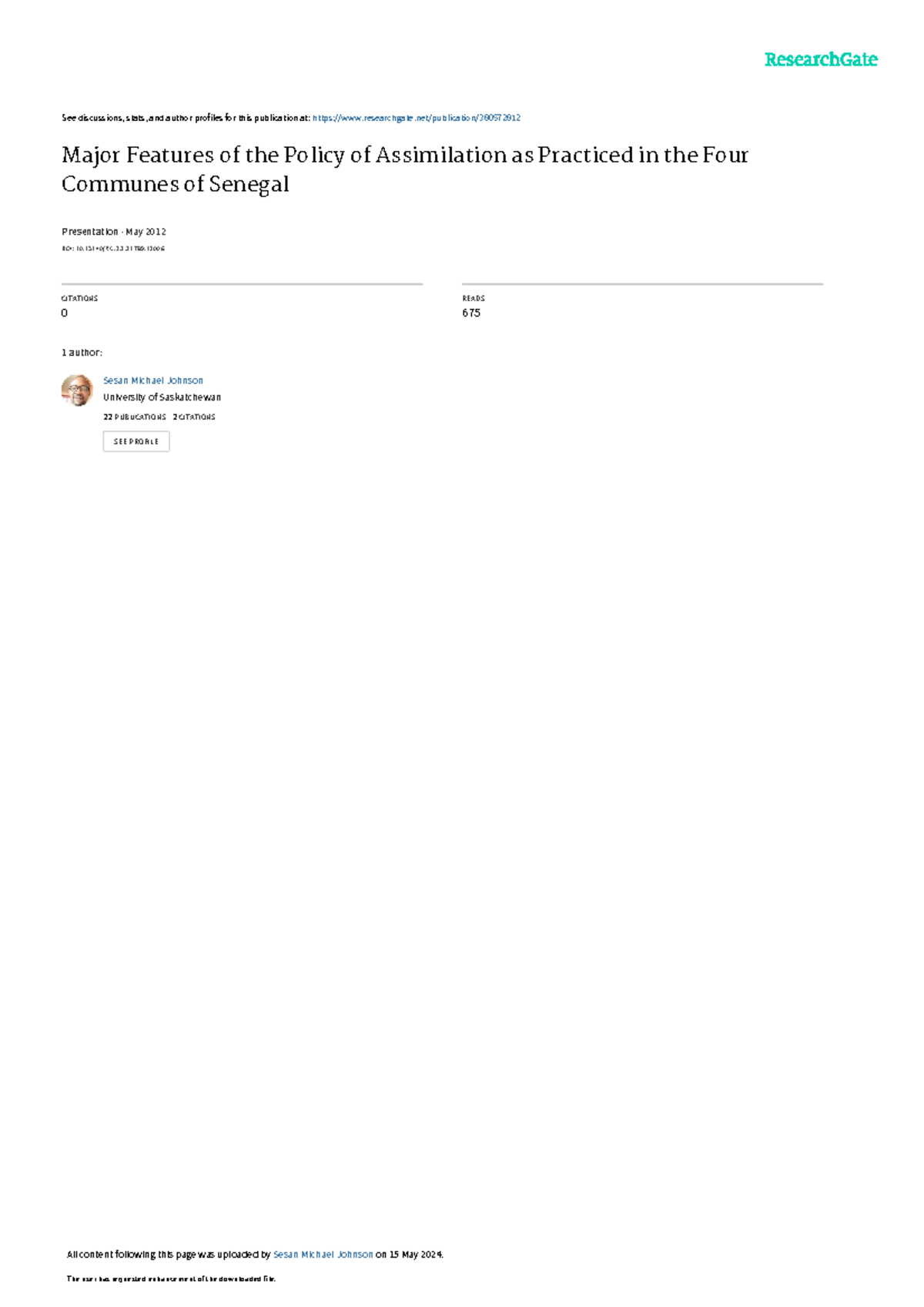 Major Features of French Assimilation Policy in Senegal's Four Communes ...