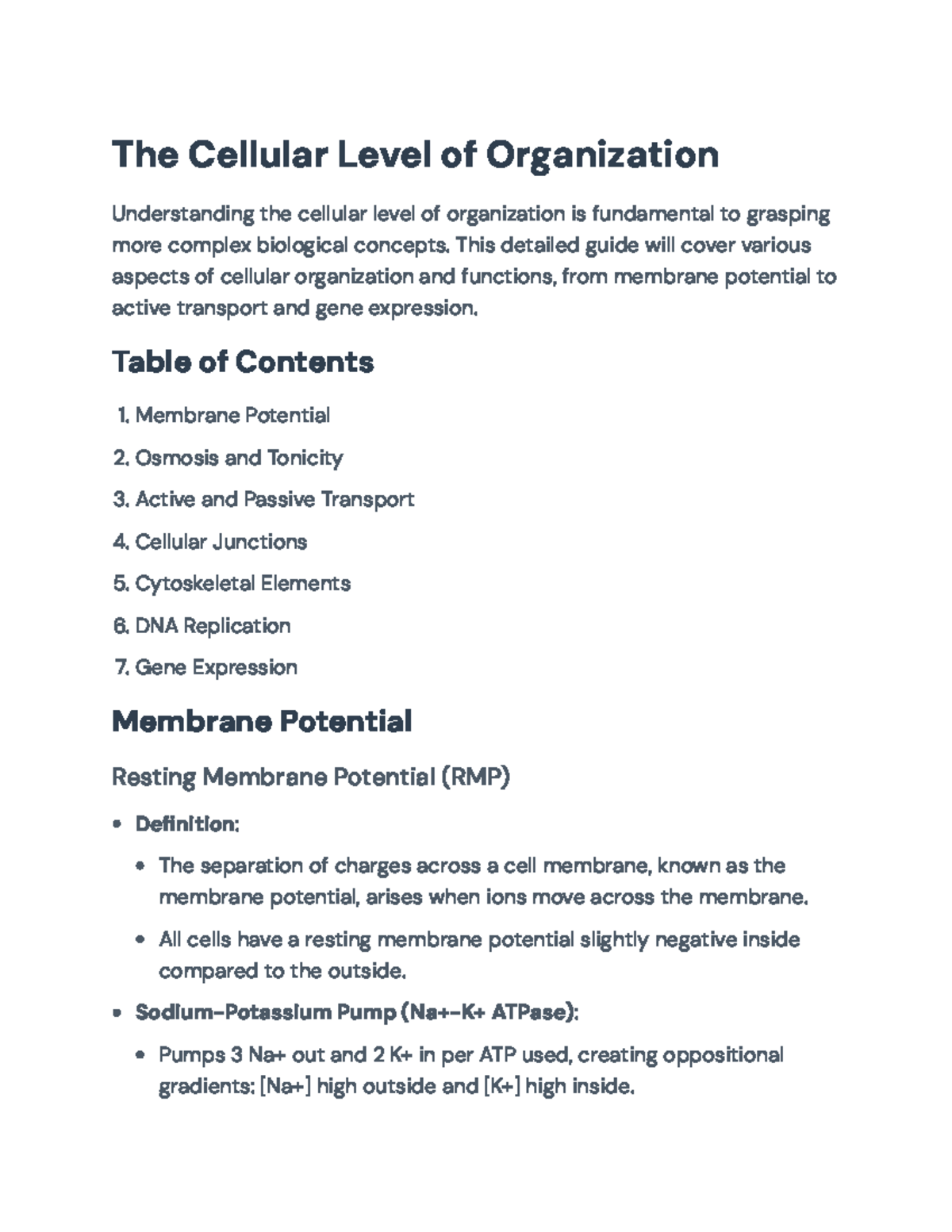Cellular Biology: Understanding Membrane Potential and Gene Expression ...