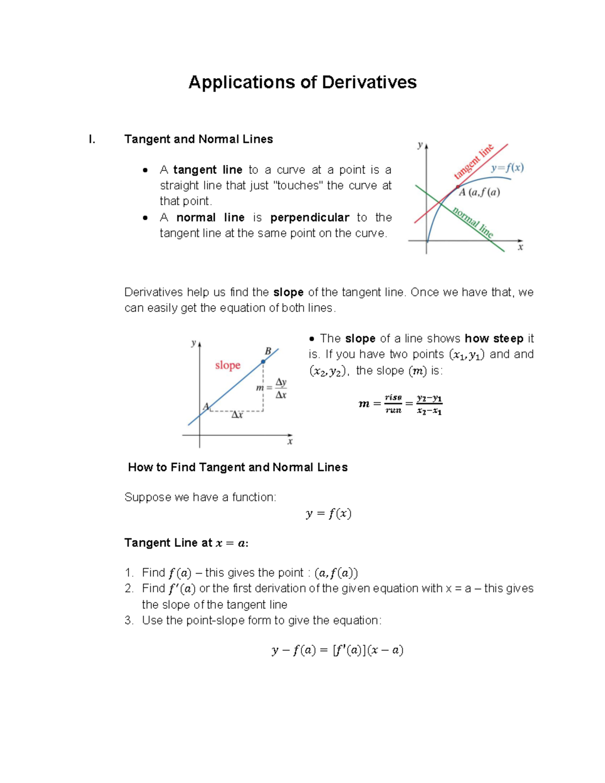 Applications of Derivatives I: Tangent and Normal Lines (Pset 3) - Studocu