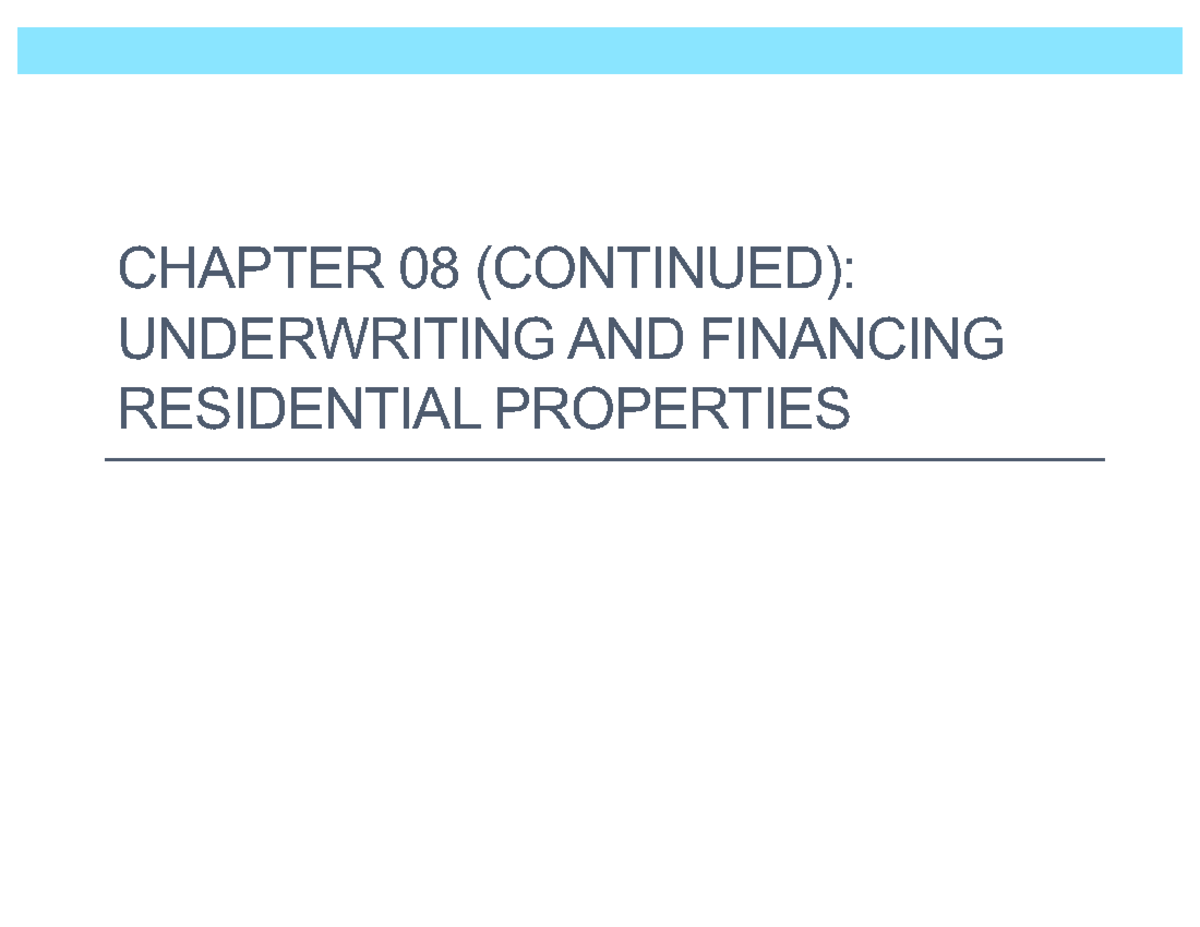 CH 08 & 09 Lecture Notes: Underwriting & Income-Generating Properties ...