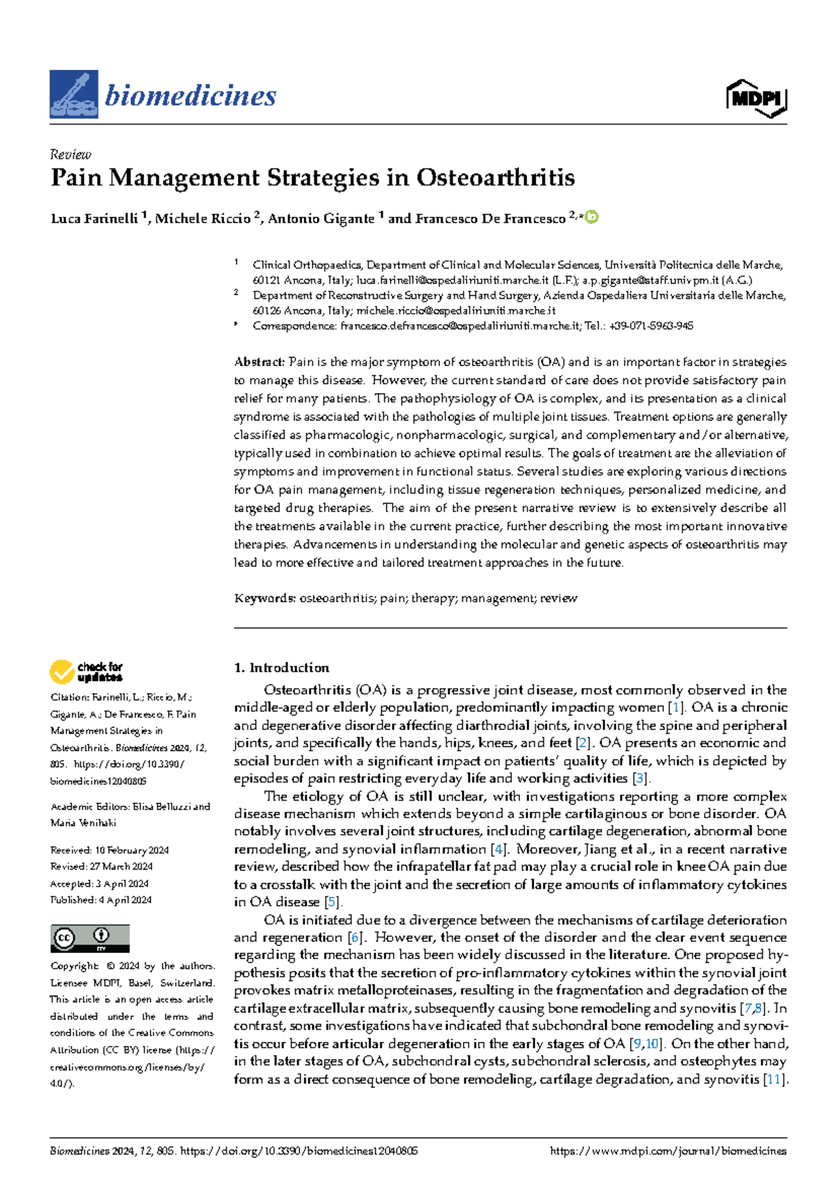 BIOM 12: Review of Pain Management Strategies in Osteoarthritis - Studocu