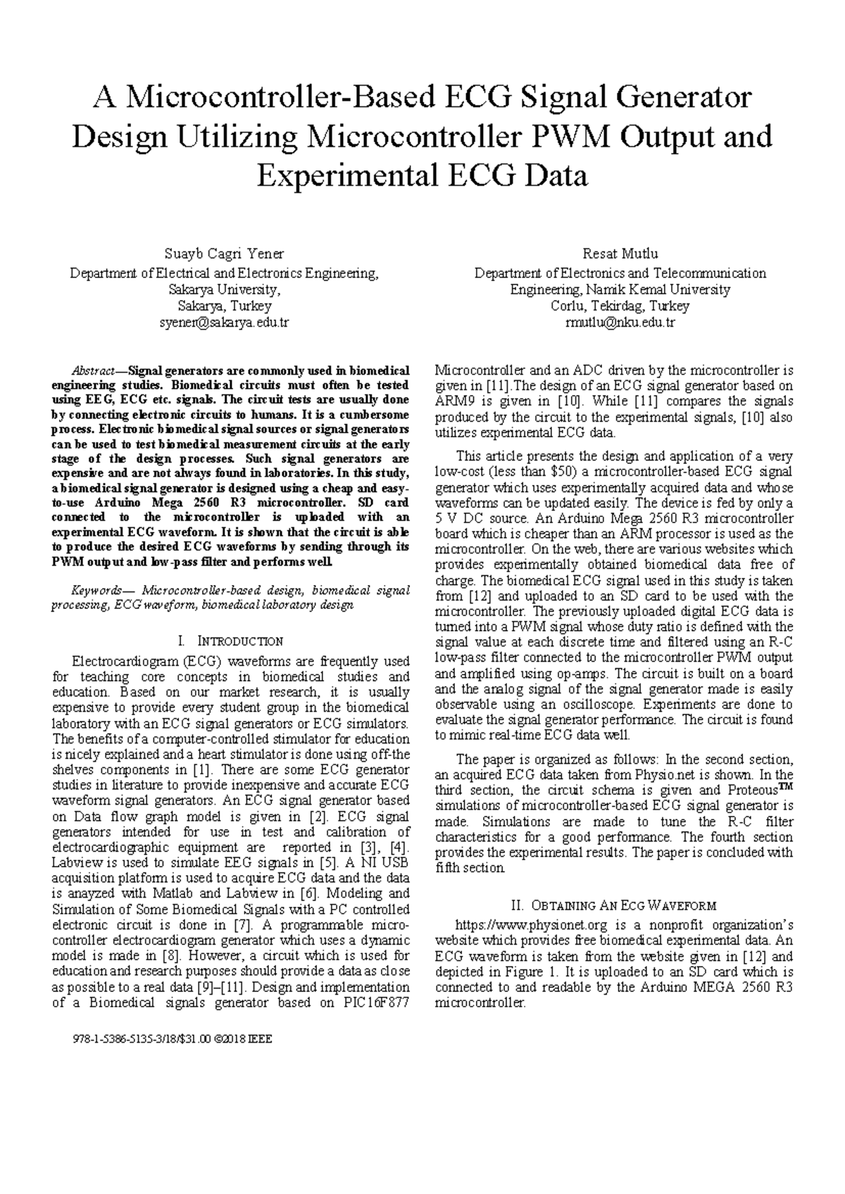 A Microcontroller-Based ECG Signal Generator PWM output - A ...