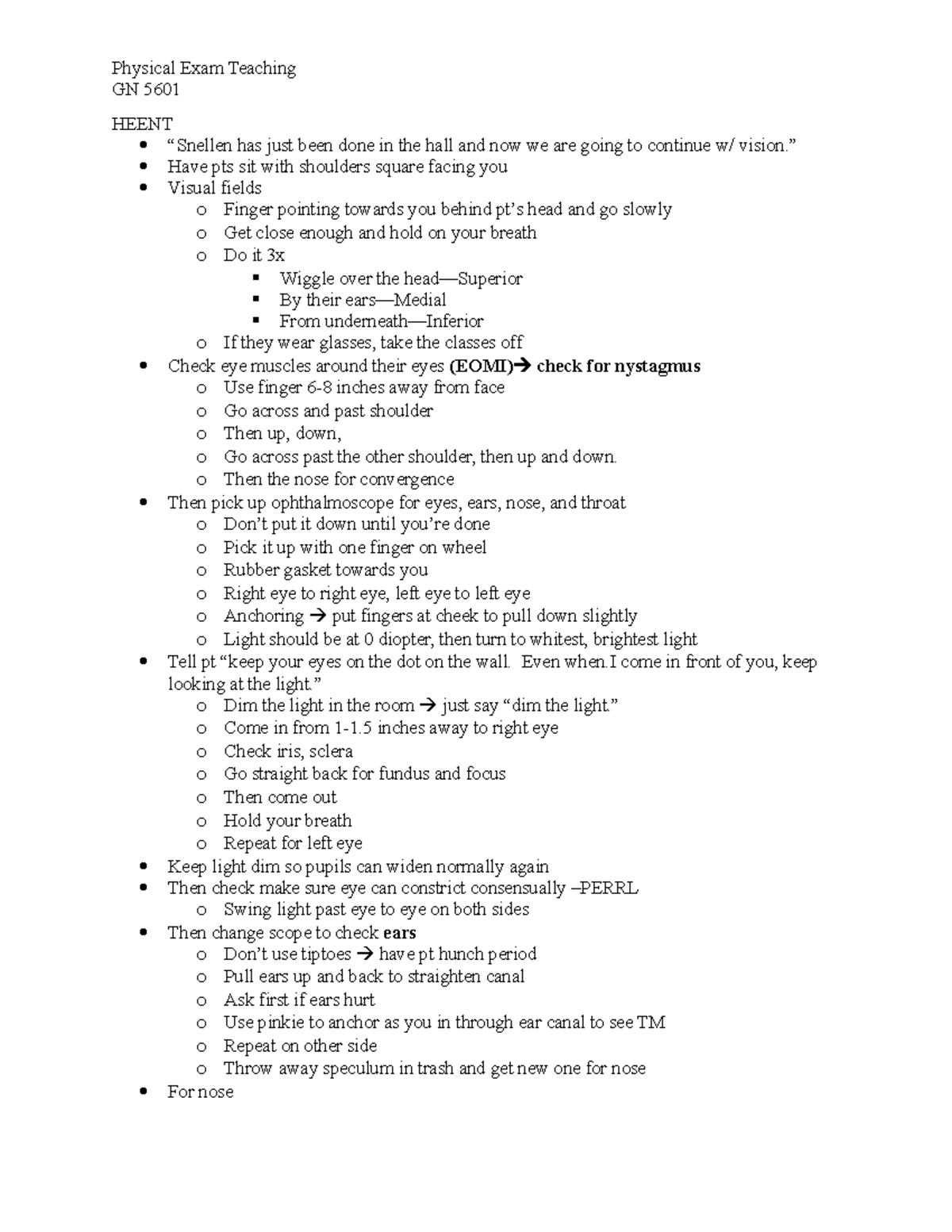 Physical Assessment Guide for GN 5601: HEENT Examination Techniques ...