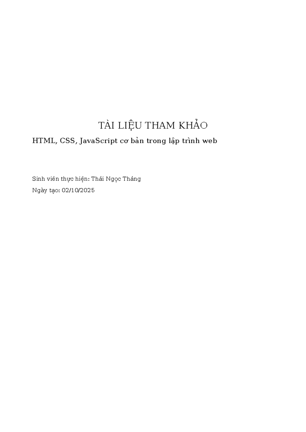 Tài Liệu Tham Khảo: HTML, CSS, JavaScript Cơ Bản trong Lập Trình Web - Studocu