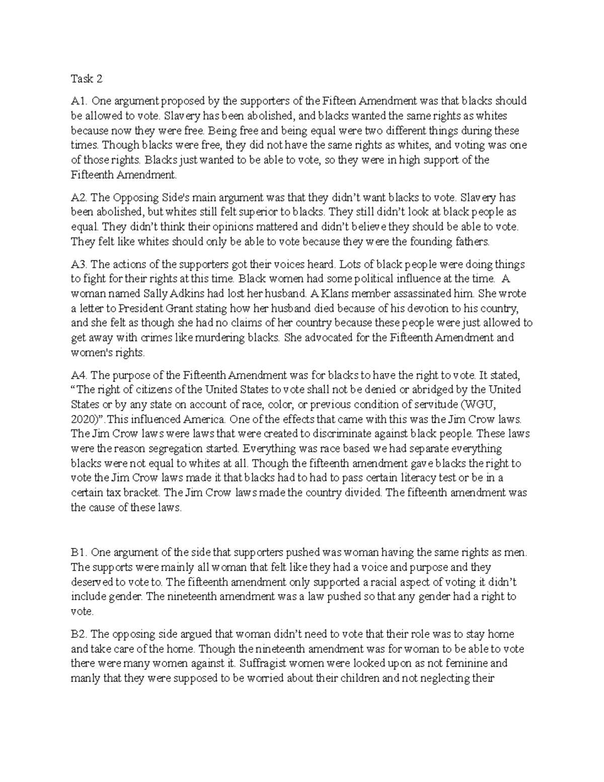 Task 2: The Impact of the 15th and 19th Amendments on Voting Rights ...