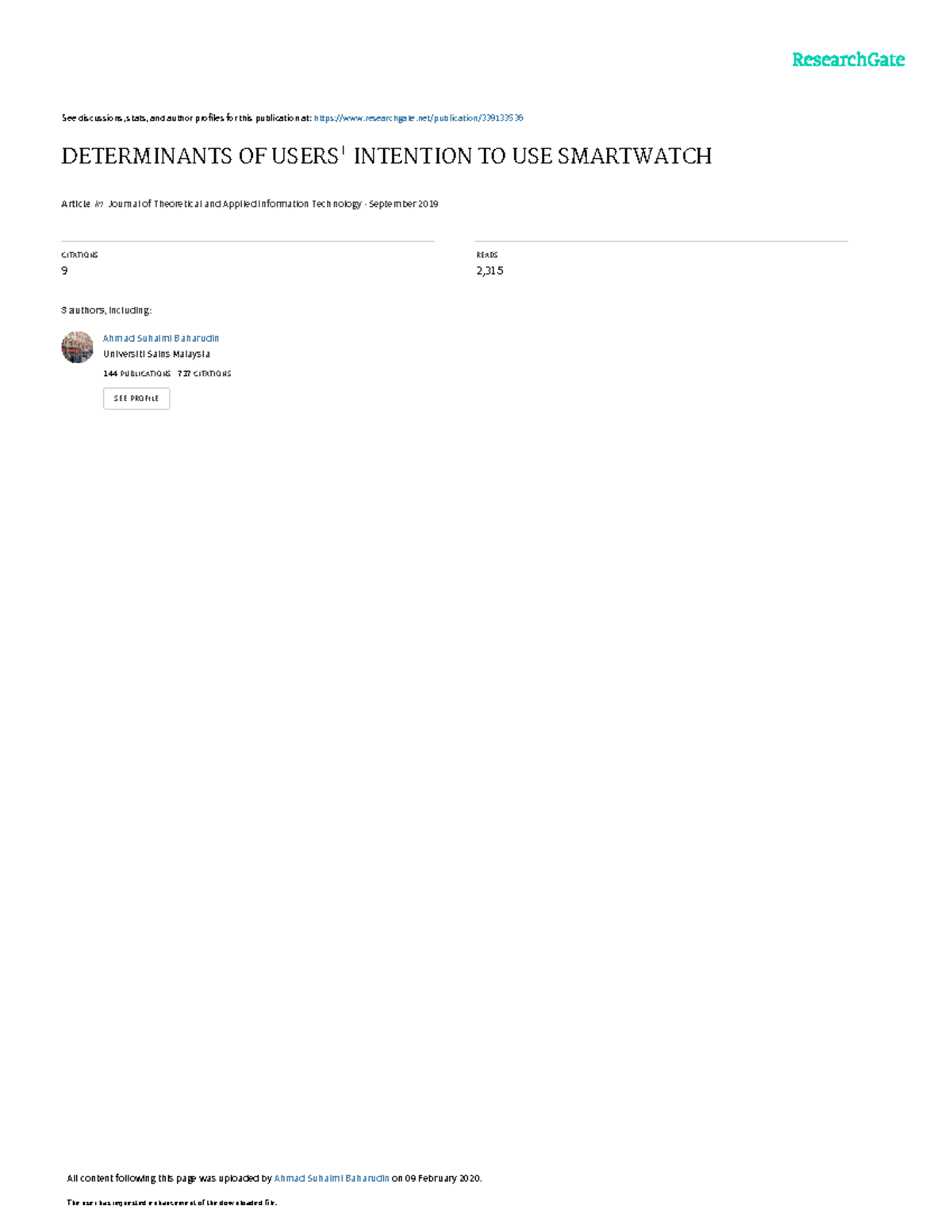 DETERMINANTS OF INTENTION TO USE SMARTWATCH: A STUDY IN MALAYSIA (JATIT ...