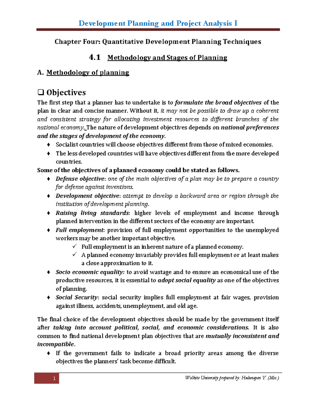 Quantitative Development Planning Techniques: Chapter 4 Overview - Studocu