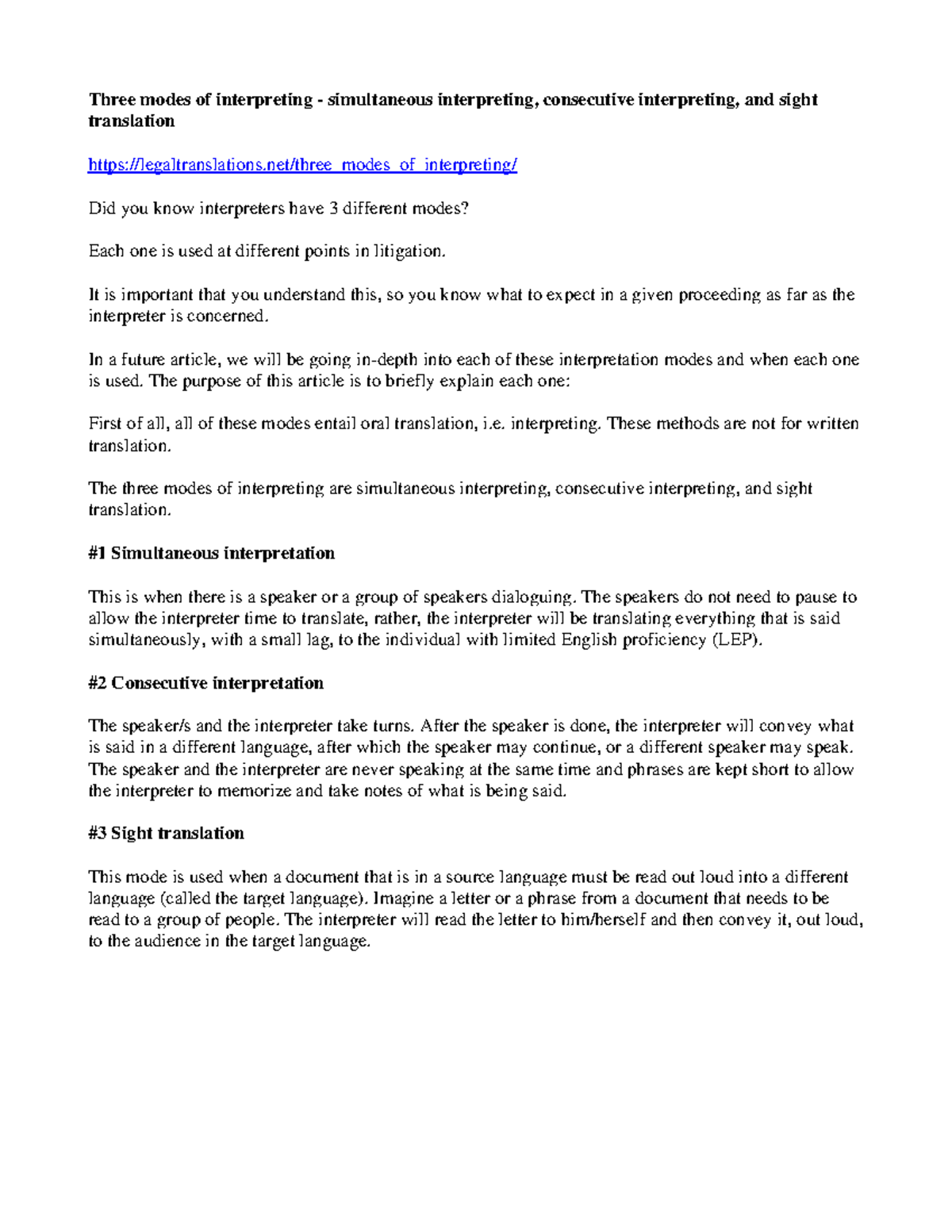Three Modes of Interpreting: Simultaneous, Consecutive, and Sight ...