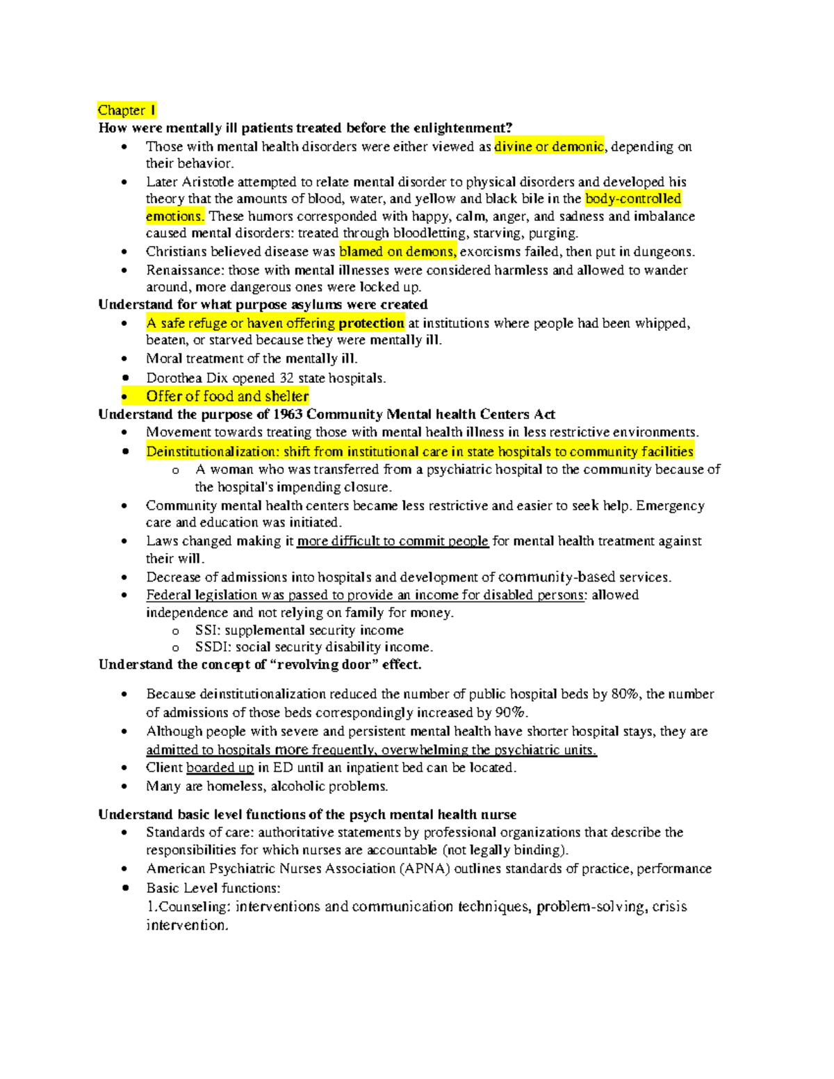 Psych 101 - Exam 1 Study Guide on Mental Health History & Treatment ...