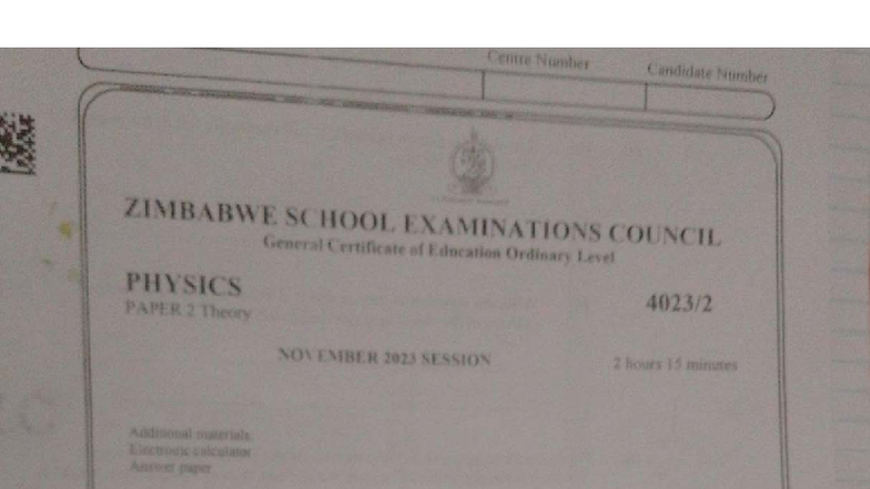 ZIMSEC 4023 O Level Physics Paper 2 Exam Nov 2023 - Studocu