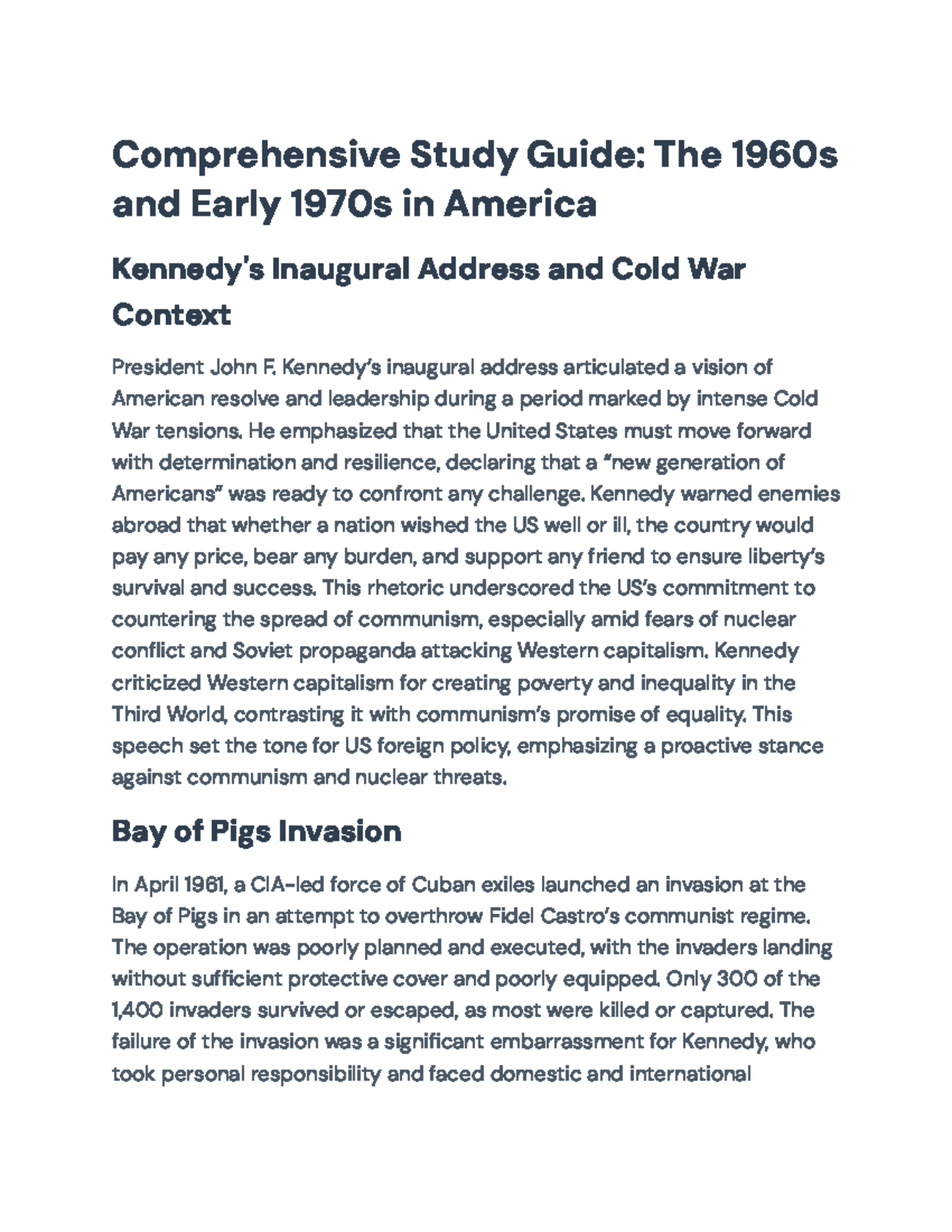 Comprehensive Study Guide: America in the 1960s & 1970s (HIST 101 ...