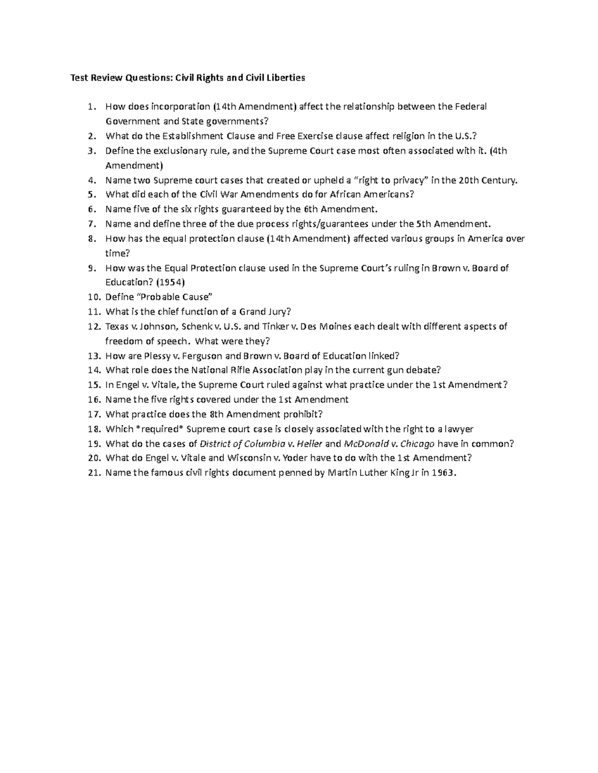 AP Gov Unit 3 Test Review: Civil Rights & Liberties Issues - Studocu