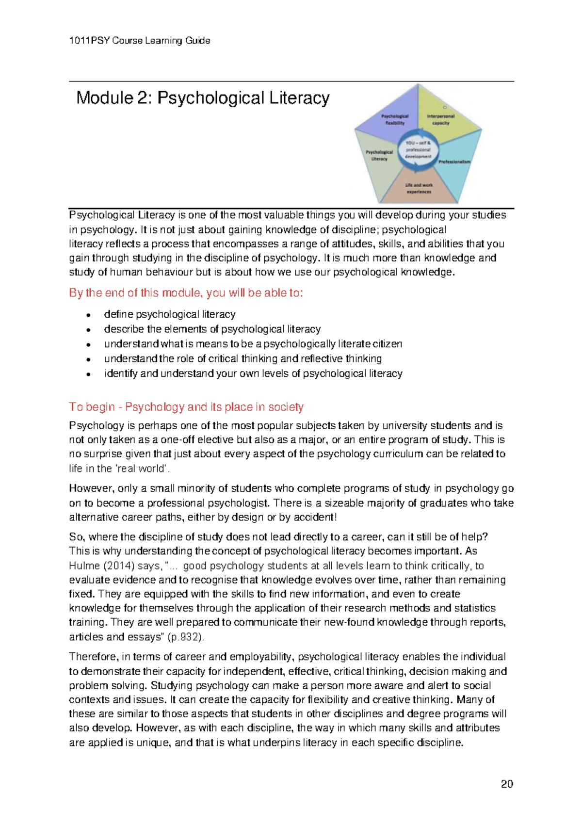 1011PSY Course Learning Guide: Understanding Psychological Literacy ...