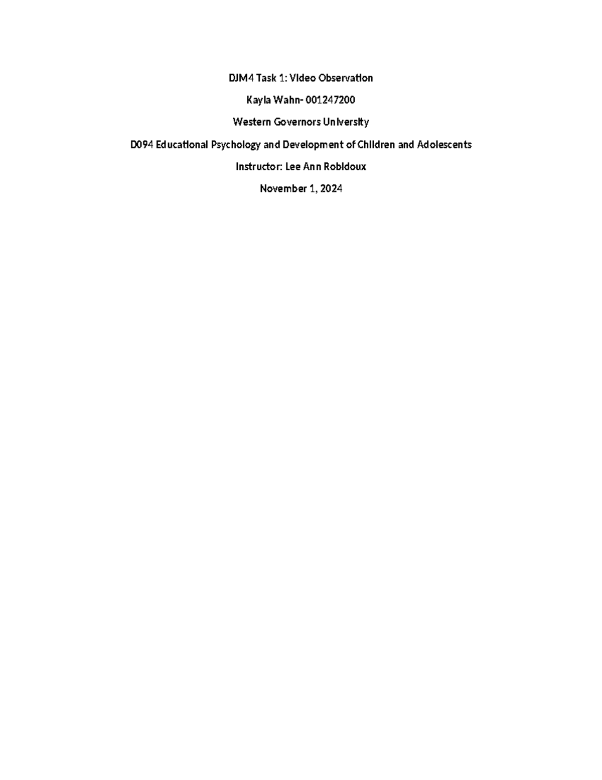 DJM4 Task 1: Video observation of cognitive theory in action - Studocu