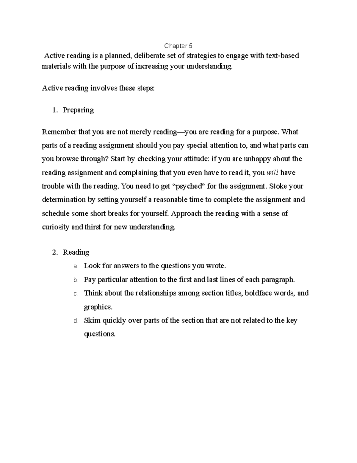 Chapter 5 Notes: Strategies for Active Reading and Comprehension - Studocu