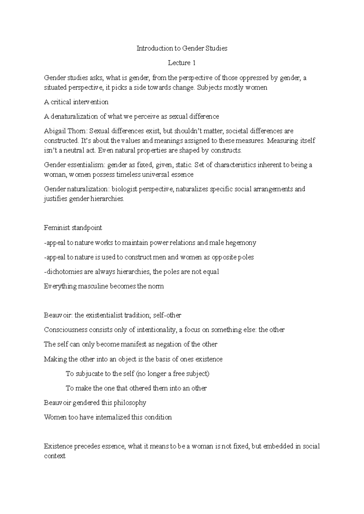 Introduction to Gender Studies Lecture 1: Key Concepts and Theories ...