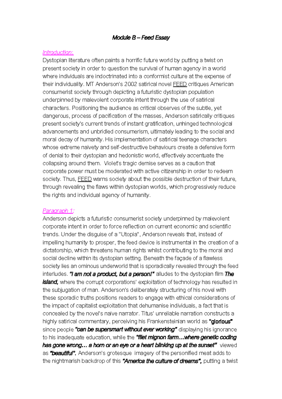 Module B – FEED Essay Analysis: Society and Consumerism - Studocu