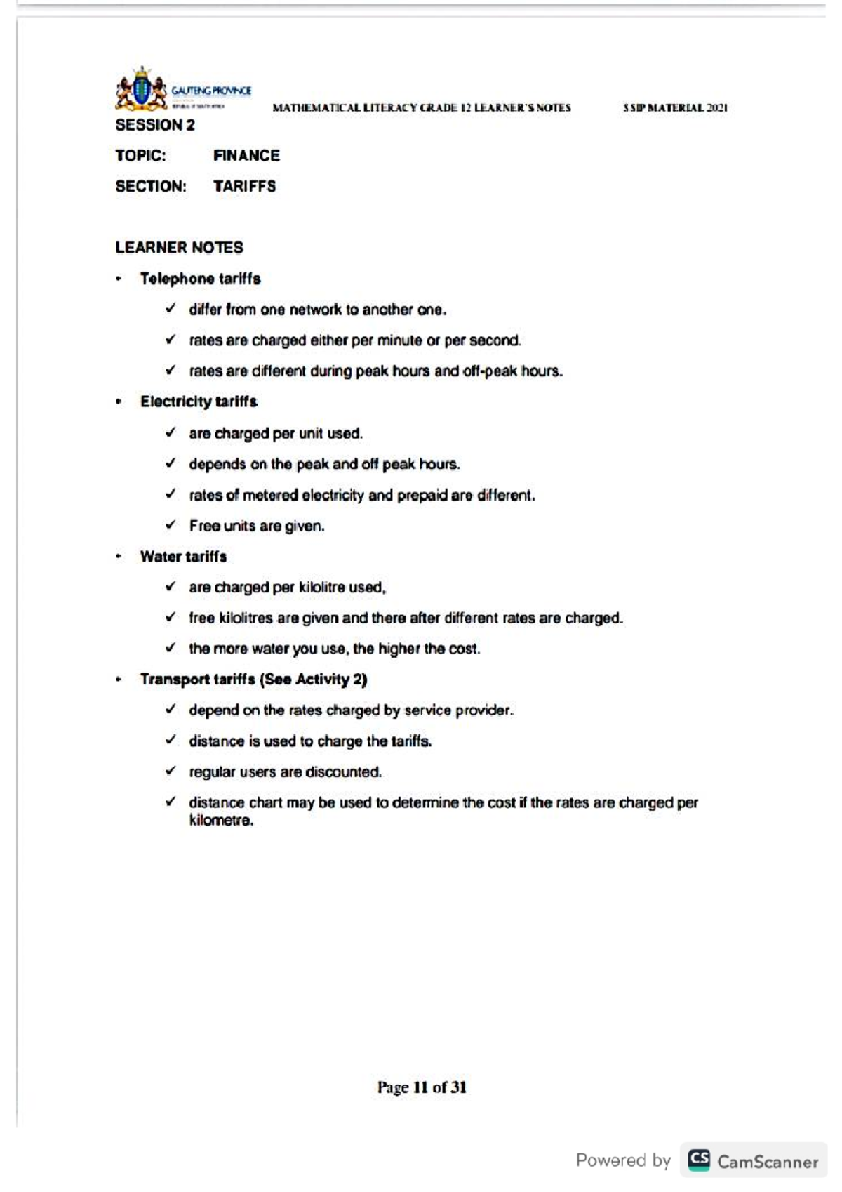 GAUTENG PROVINCE GRADE 12 MATHEMATICAL LITERACY NOTES: FINANCE ...
