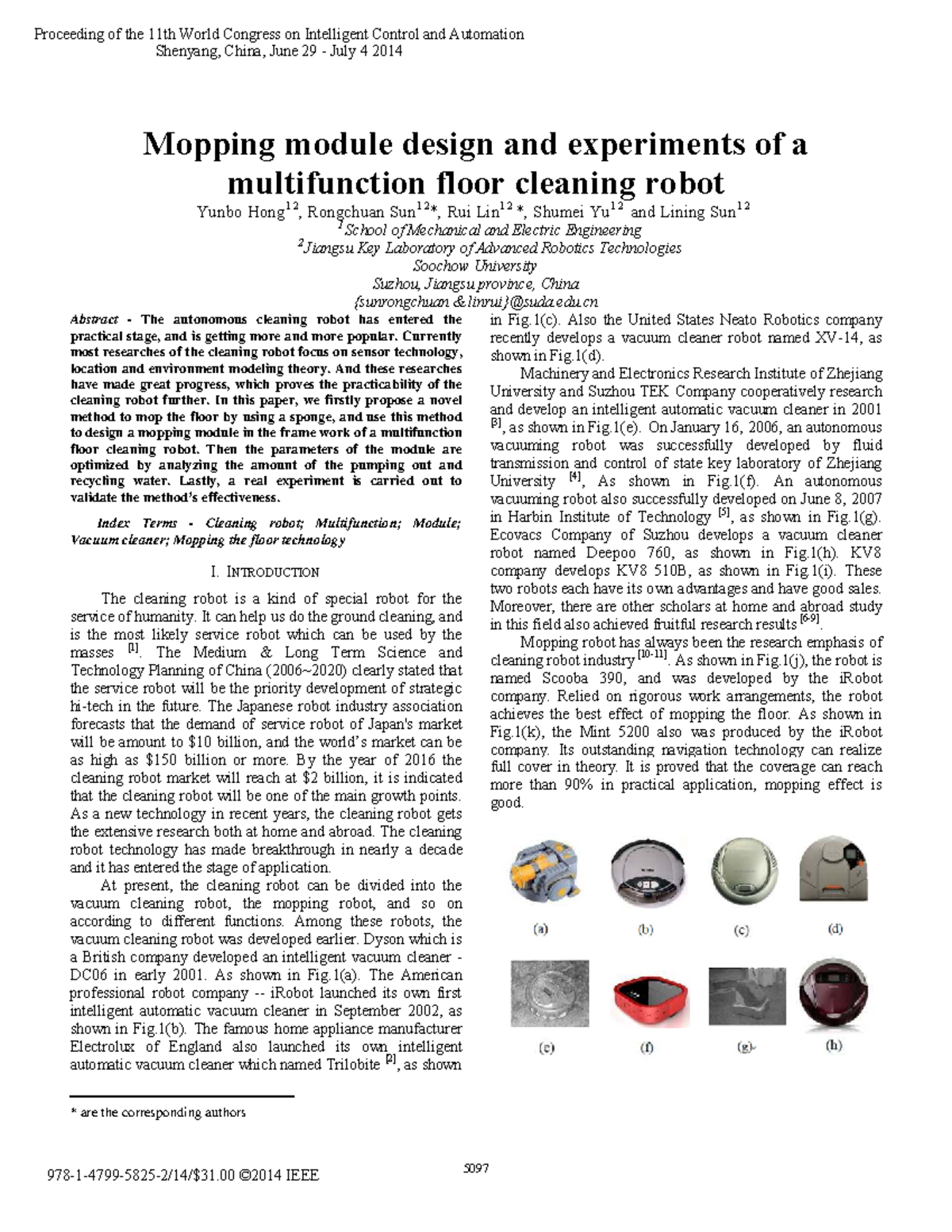 Mopping Module Design and Experiments for Multifunction Cleaning Robot ...