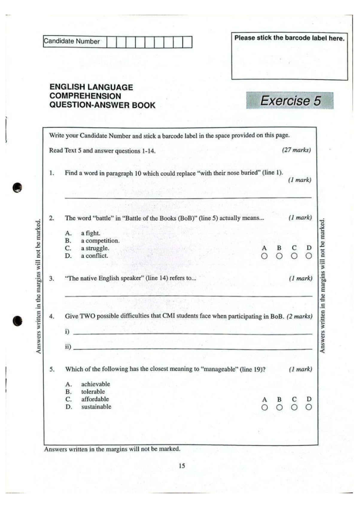ENGLISH LANGUAGE COMPREHENSION BOOK Exercise 5 - Reading 5a - Studocu