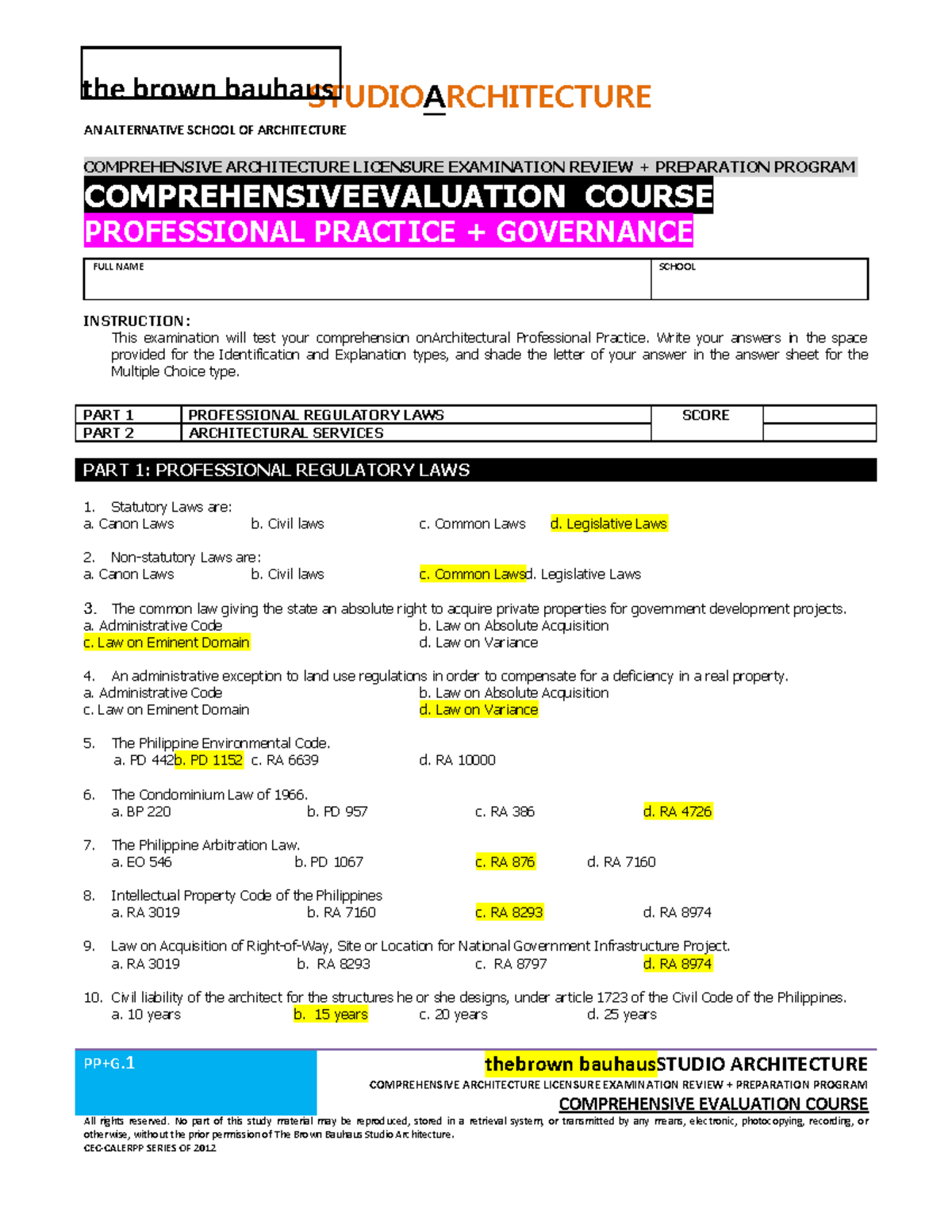 The Brown Bauhaus Studio Architecture: Comprehensive Licensure Exam ...