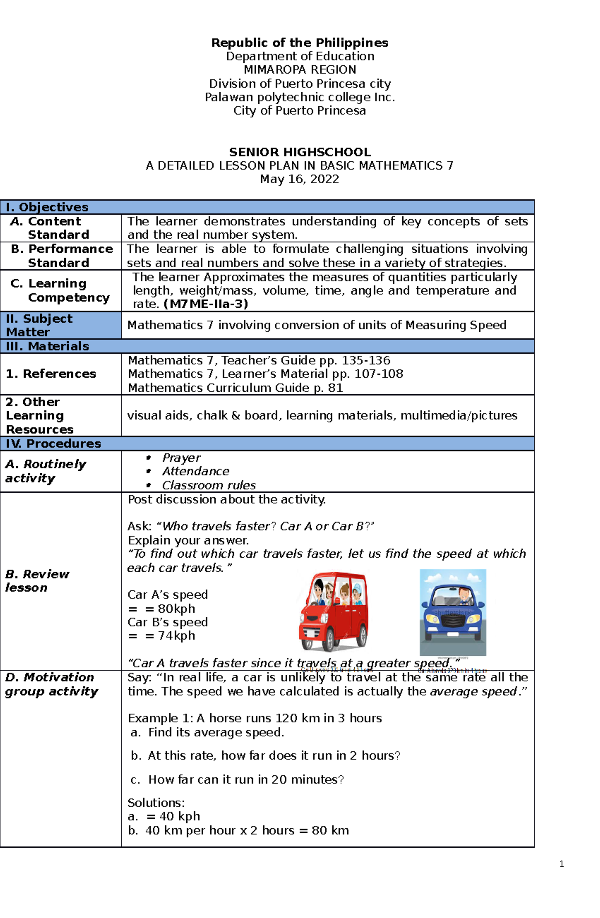 Grade 7 SEMI Detailed Lesson PLAN for the learnings of students ...