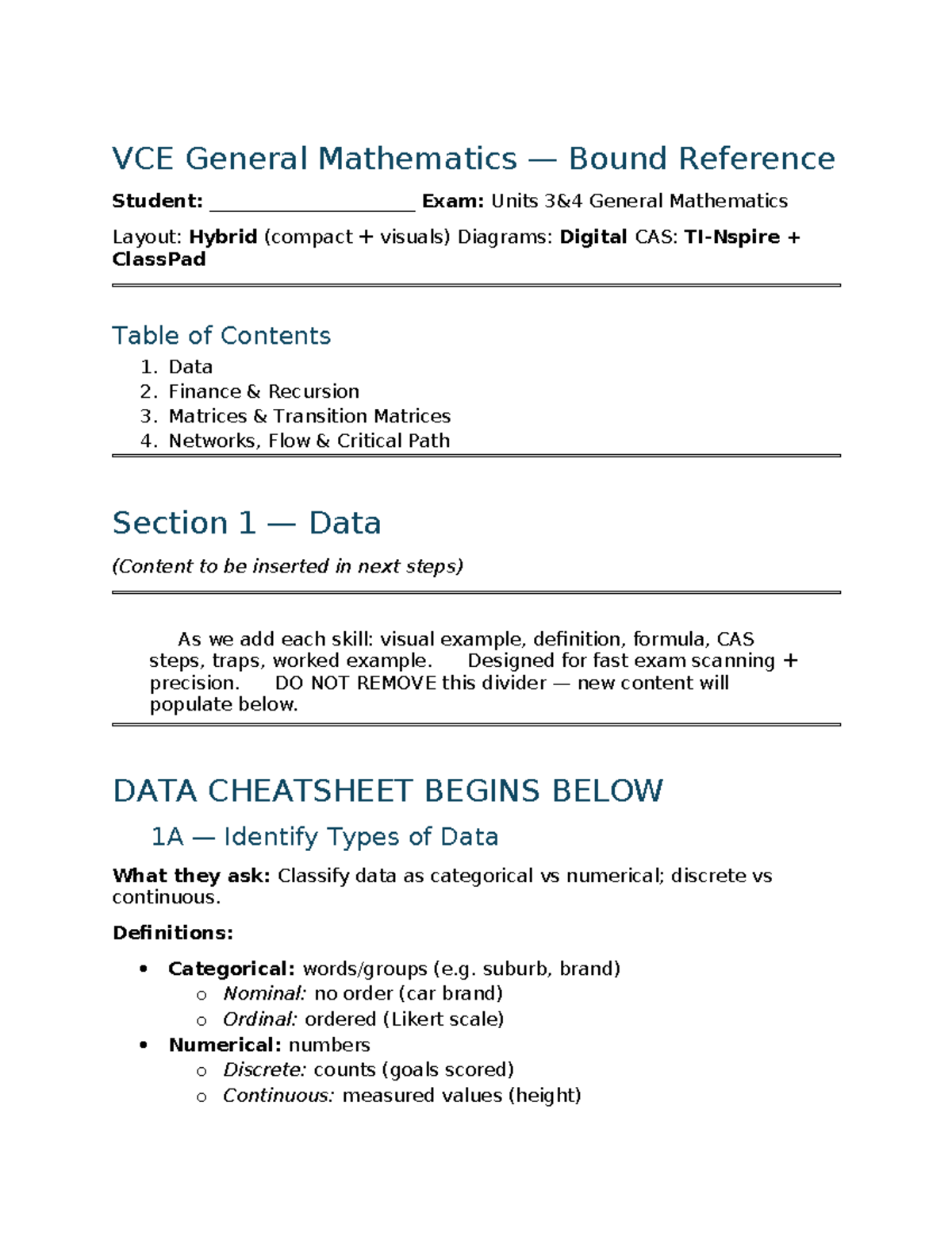 VCE General Mathematics Bound Reference: Exam Prep & Cheat Sheets - Studocu