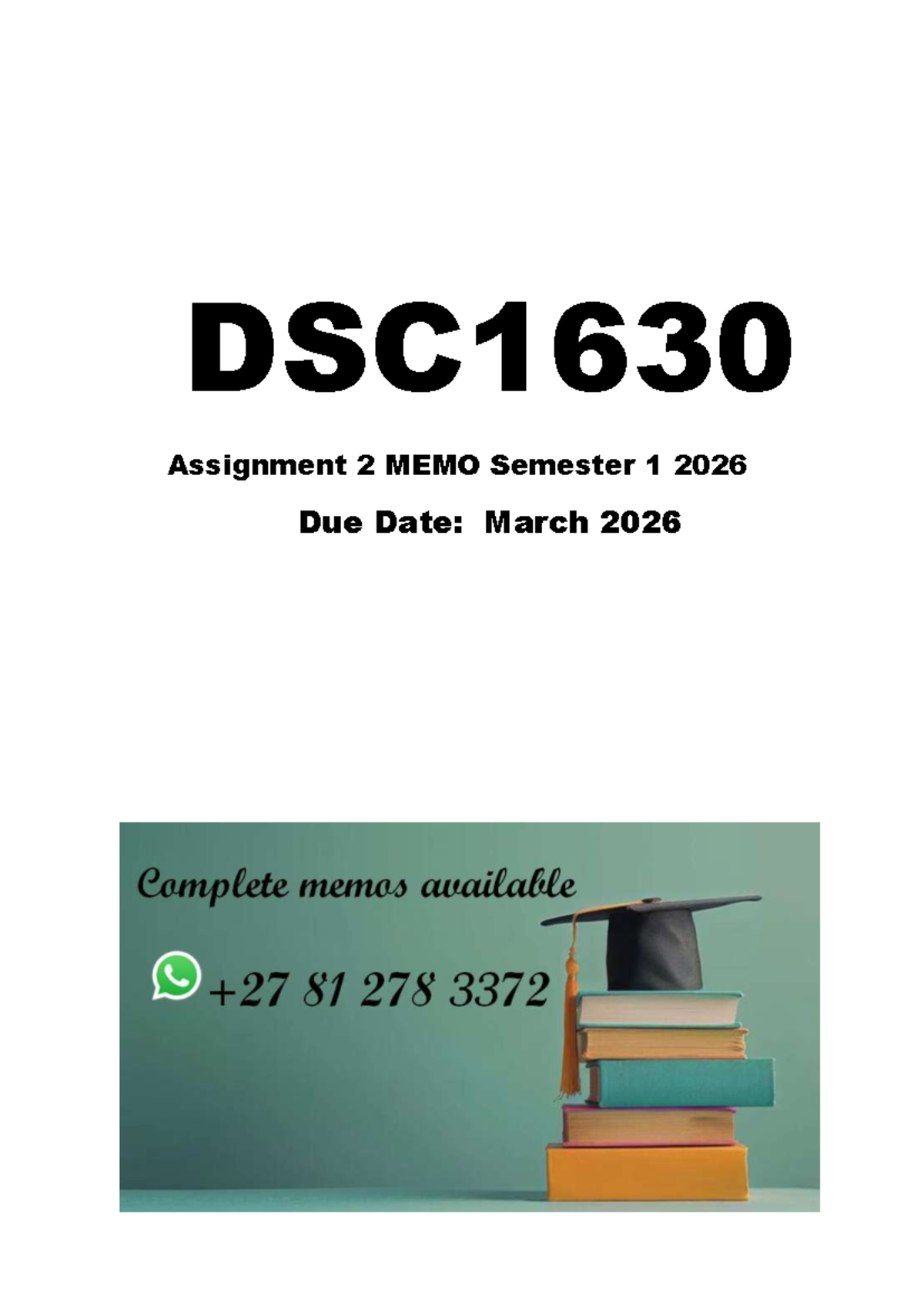 DSC1630 Assignment 2 MEMO Semester 1 2026 - Detailed Solutions - Studocu