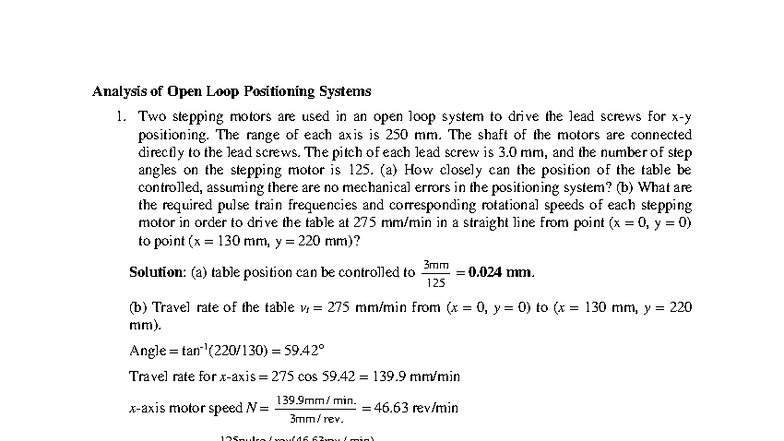 Analysis of Open Loop Positioning Systems - Tutorial 1 Solutions - Studocu