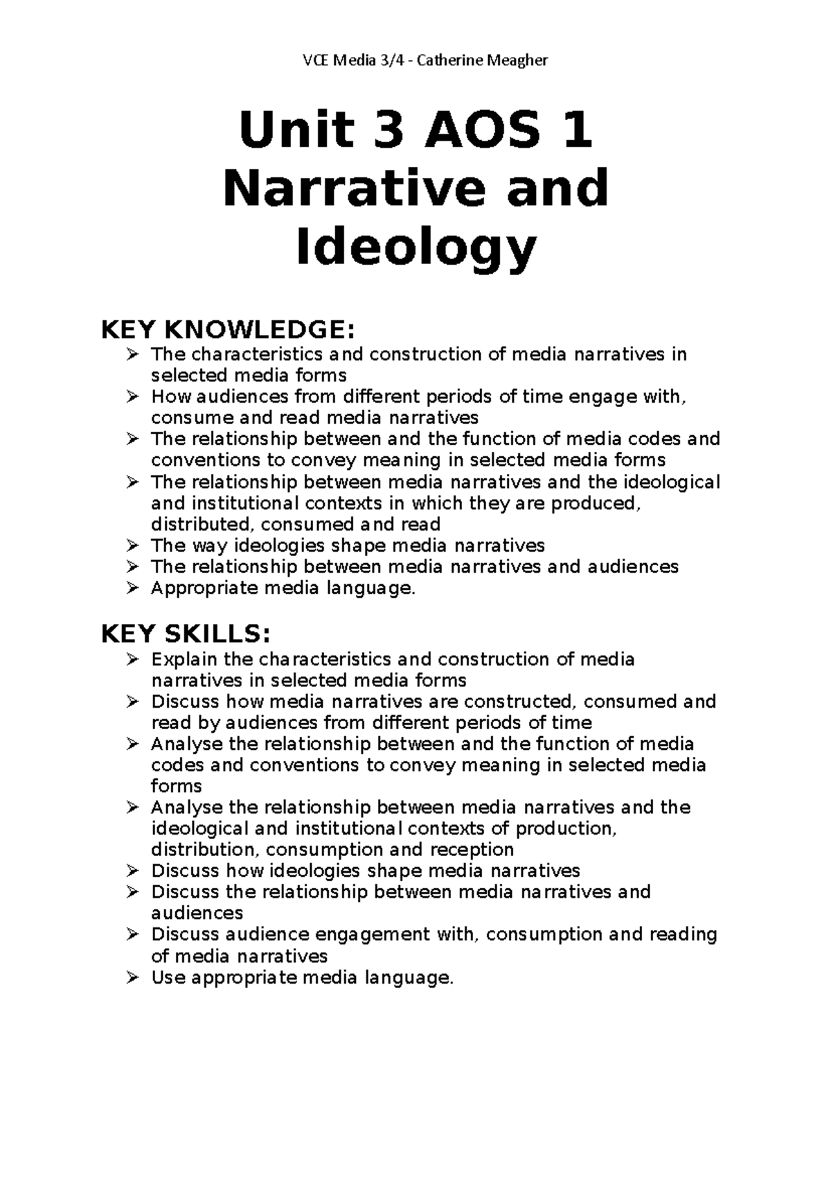 Media VCE Units 3 & 4: Narrative and Ideology Summary Notes - Studocu