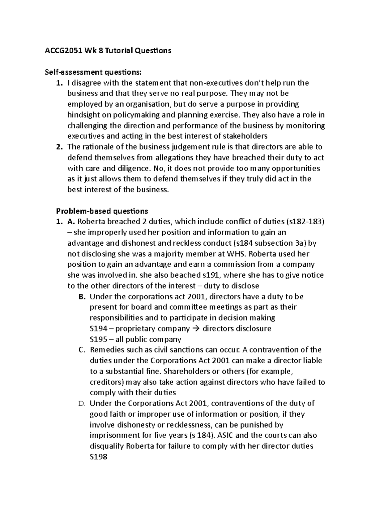 ACCG2051 Wk 8 Tutorial Questions - ACCG2051 Wk 8 Tutorial Questions ...