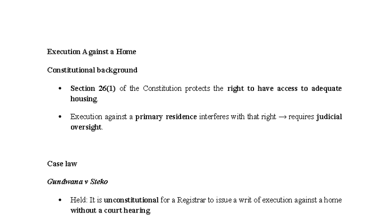 Execution Against a Home: Constitutional Oversight & Case Law Analysis ...