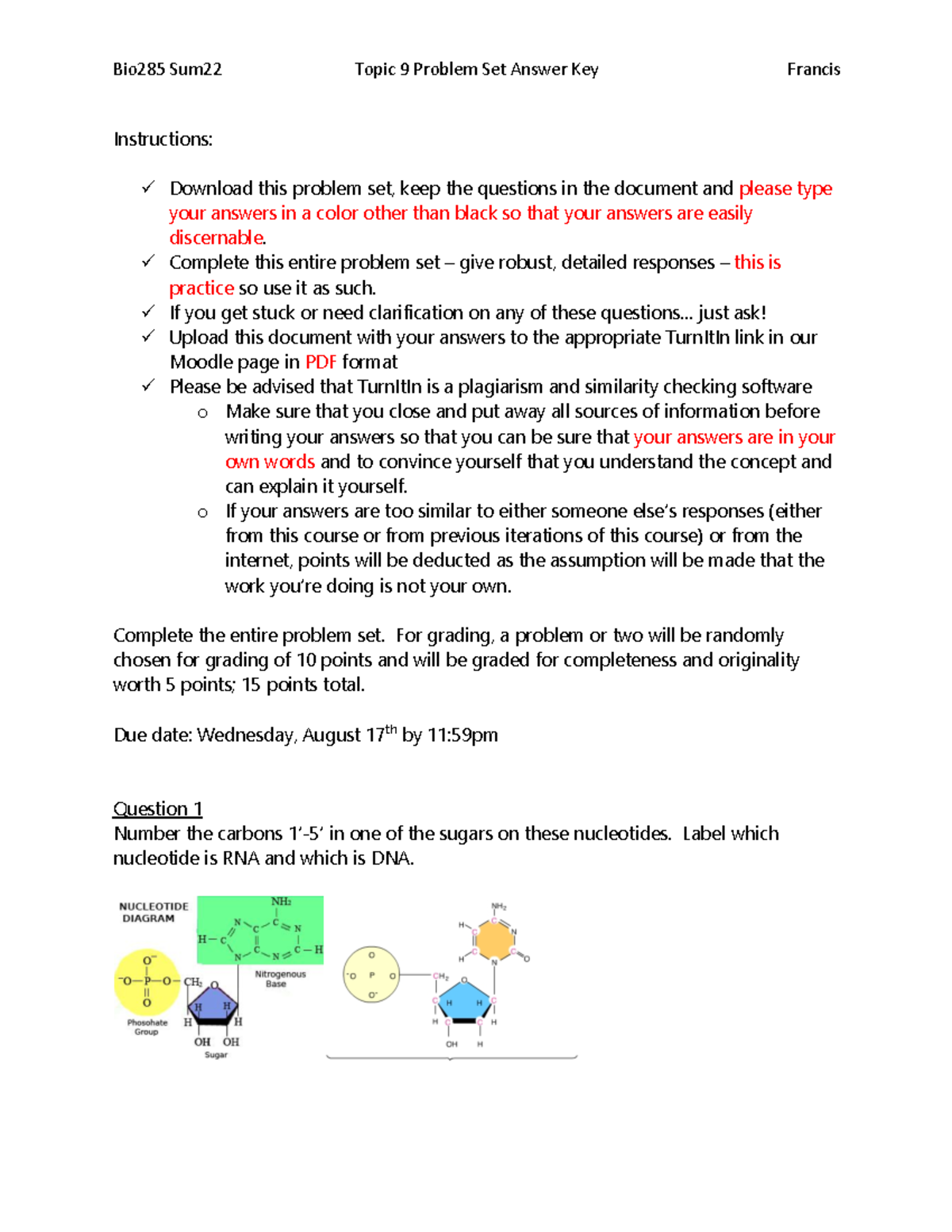 Problem Set Topic 9 - Instructions: ü Download this problem set, keep ...