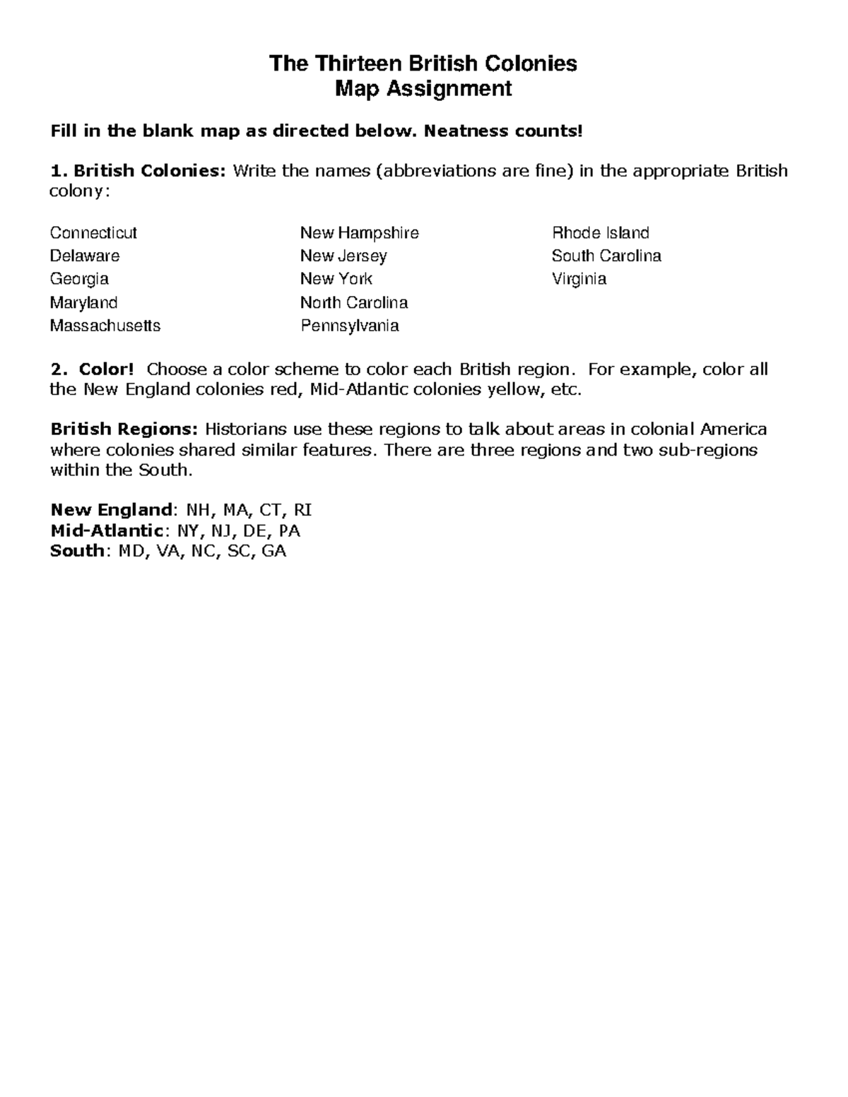 13 Colonies Map Assignment - Fill in the Blank Guide - Studocu